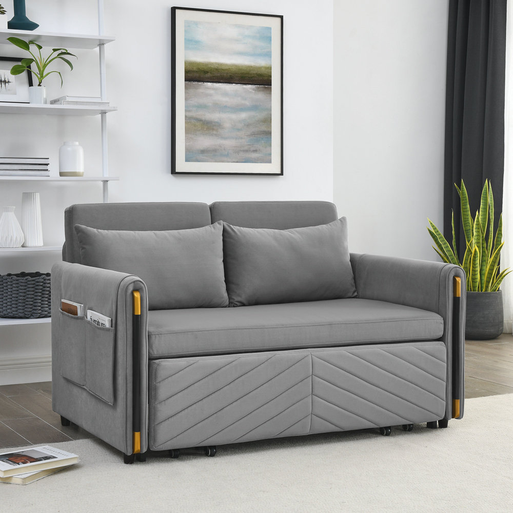 Mercer41 Hie 54" Wide Modern Convertible Sofa Bed with 2 Detachable Arm ...