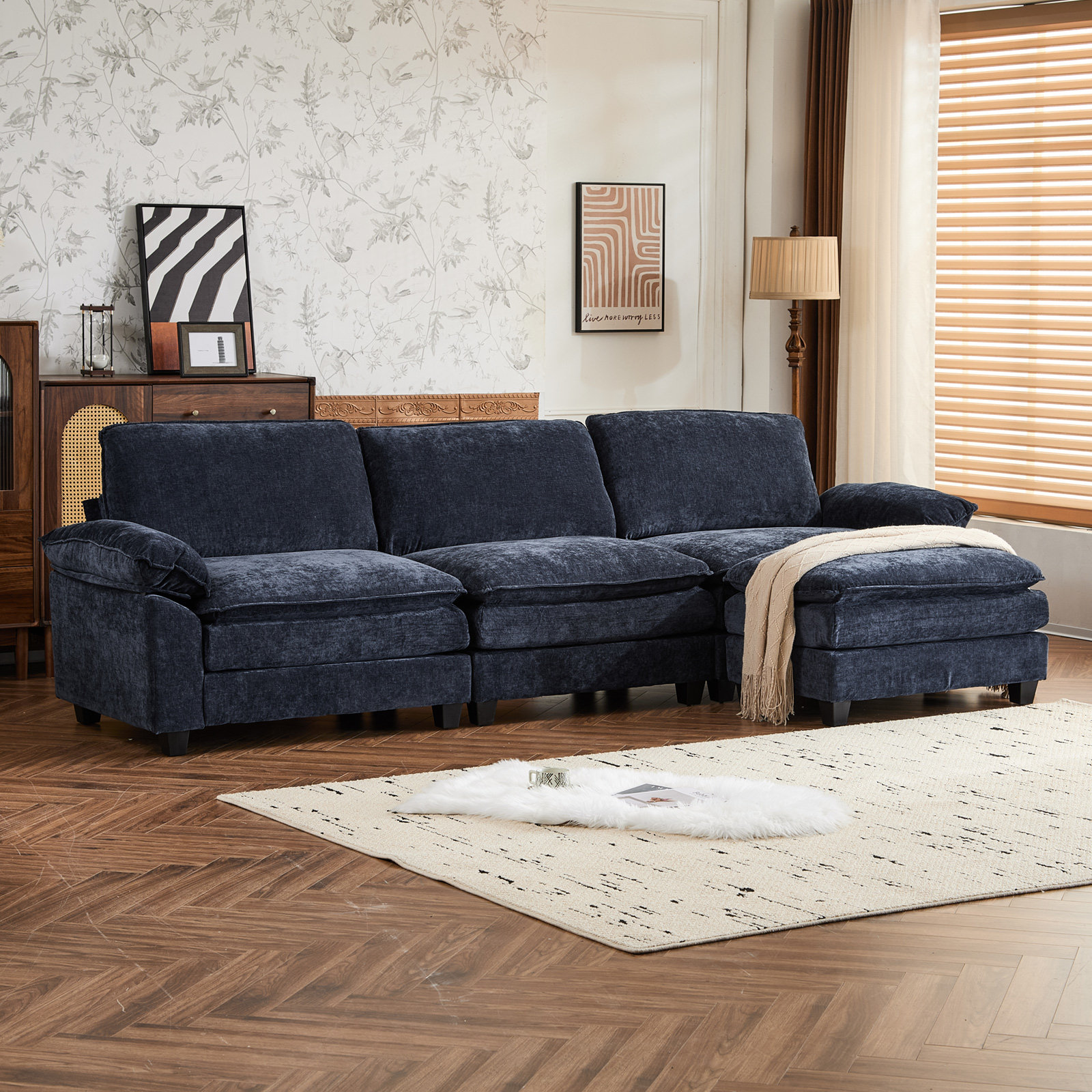 Ebern Designs Balnamore 122" L Shaped Couch, Double-Layer Convertible ...