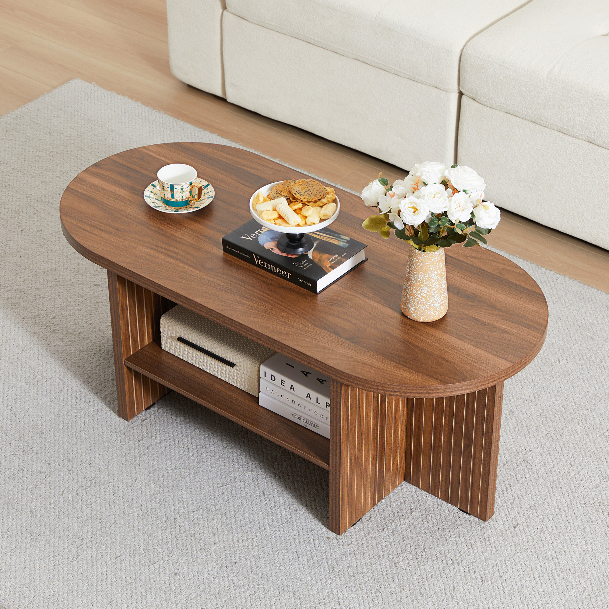 Ebern Designs 43.31'' Oval Shaped Coffee Table With Storage & Reviews ...