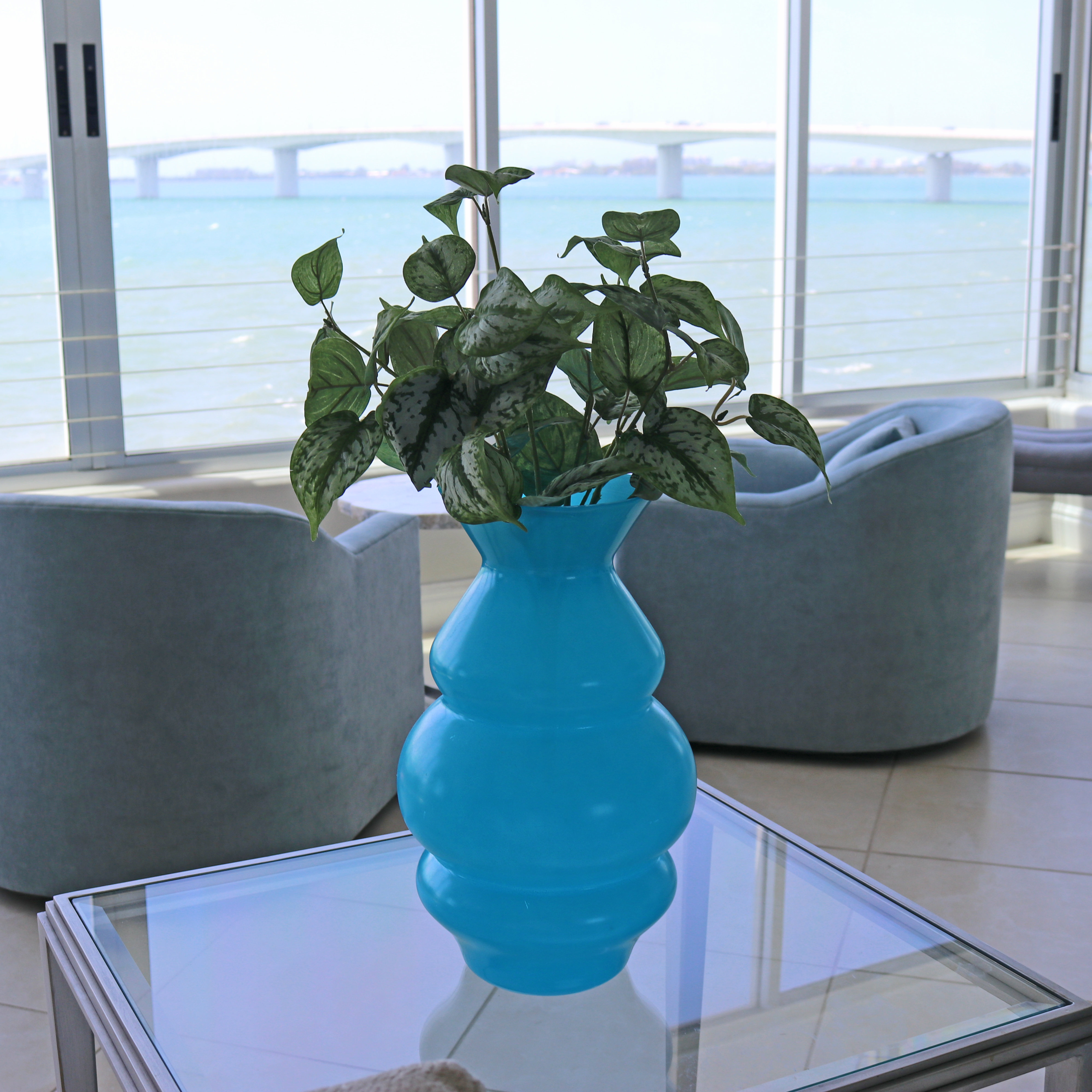 Murano Art Collection Wave Aqua Blue 16'' Glass Table Vase - Wayfair Canada