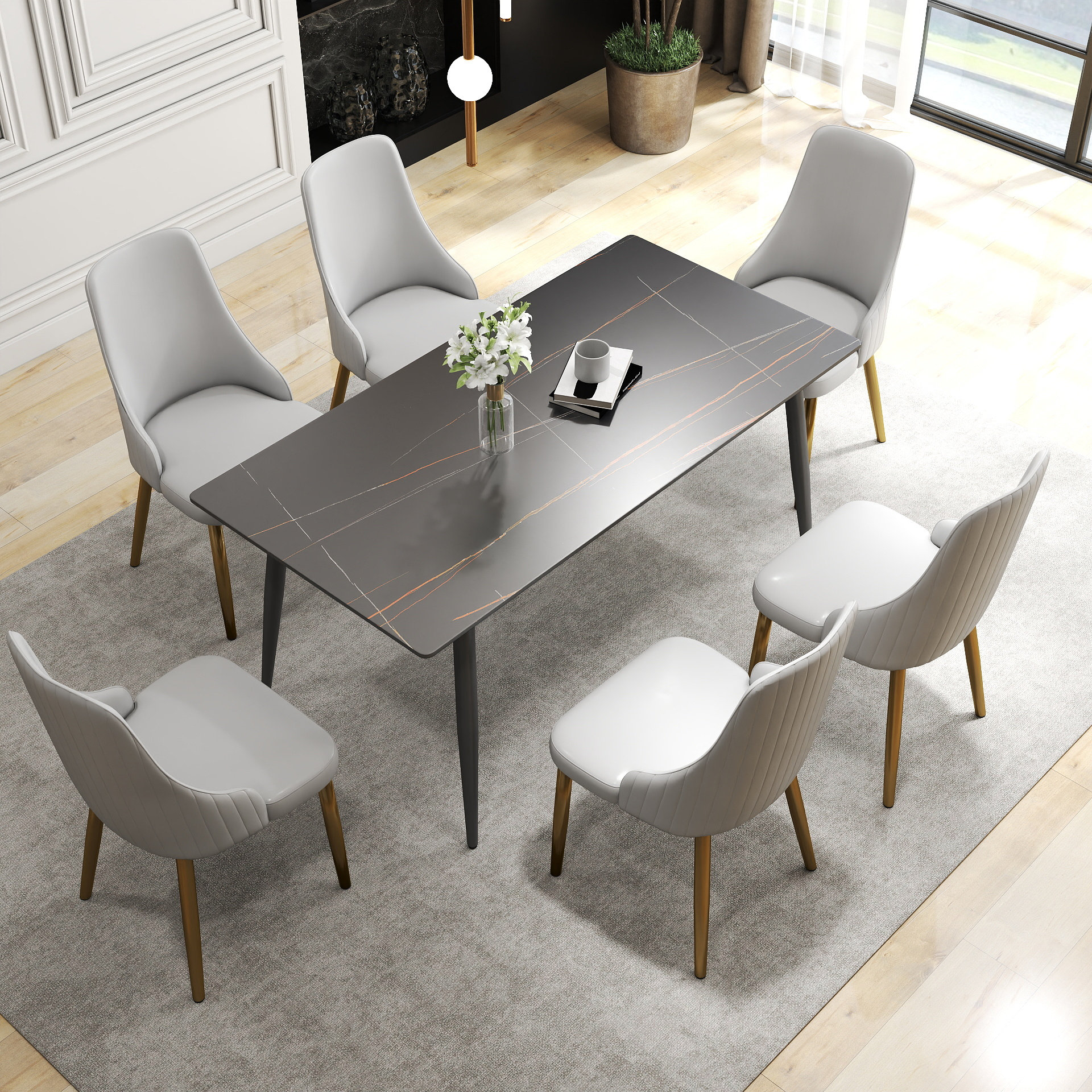 Nedek Fairy Nedek 7-Piece Modern Rectangular Sintered Stone Dining ...