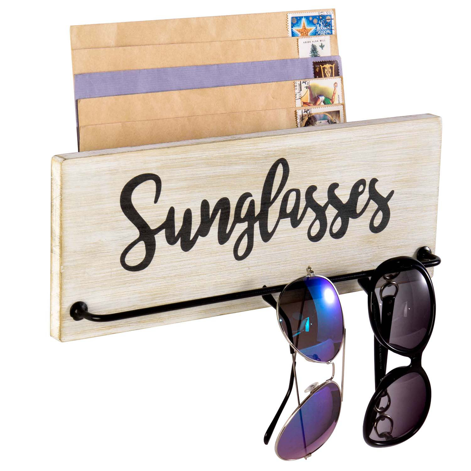Gracie Oaks Wall Mail Organizer with Mail Storage and Sunglasses Holder ...