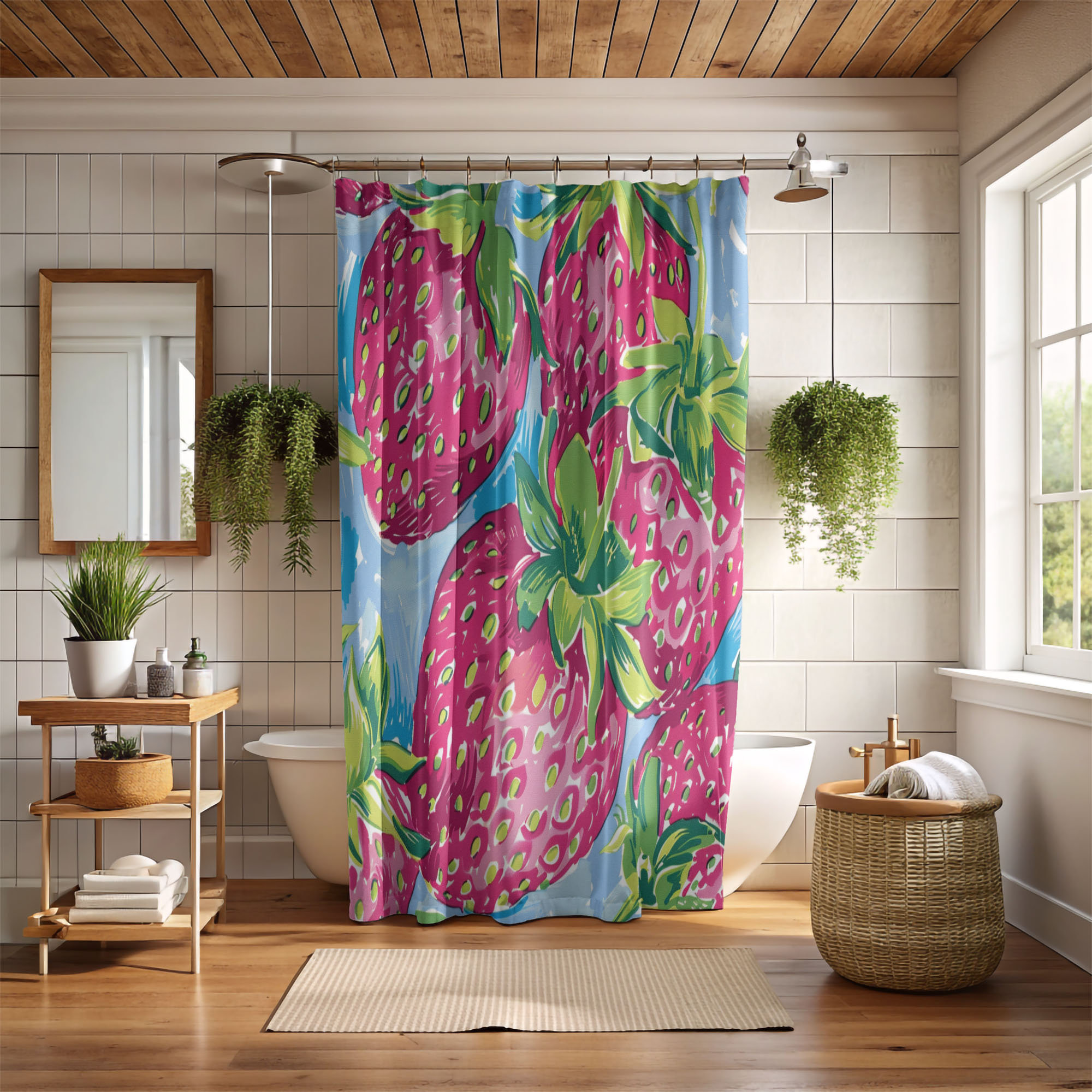 East Urban Home Berry Motif Patterns - 1 Piece Standard Shower Curtain ...