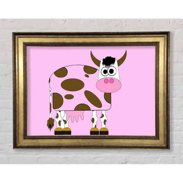 Ivy Bronx Funny Cow With Hair Pink Framed Print | Wayfair.co.uk