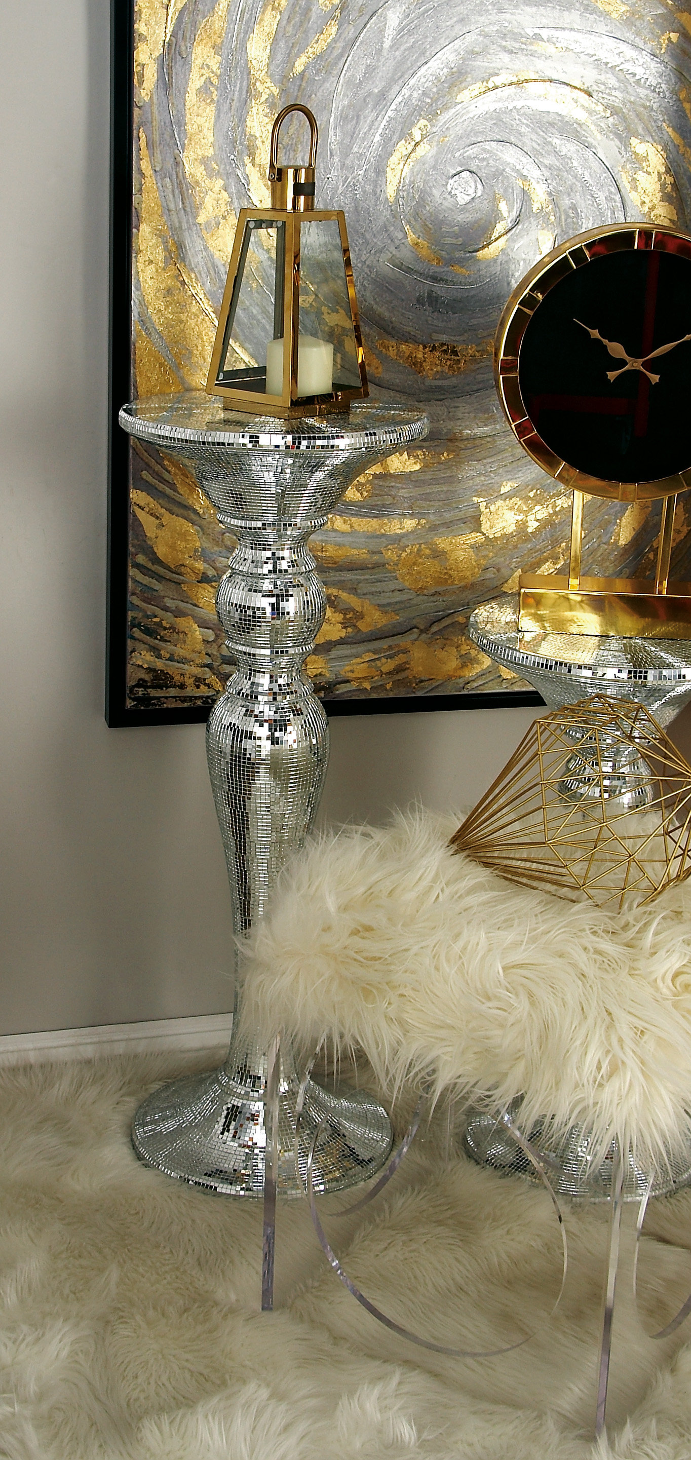 House of Hampton® Lorena Glass Mosaic Mirrored Turned Floor Silver ...