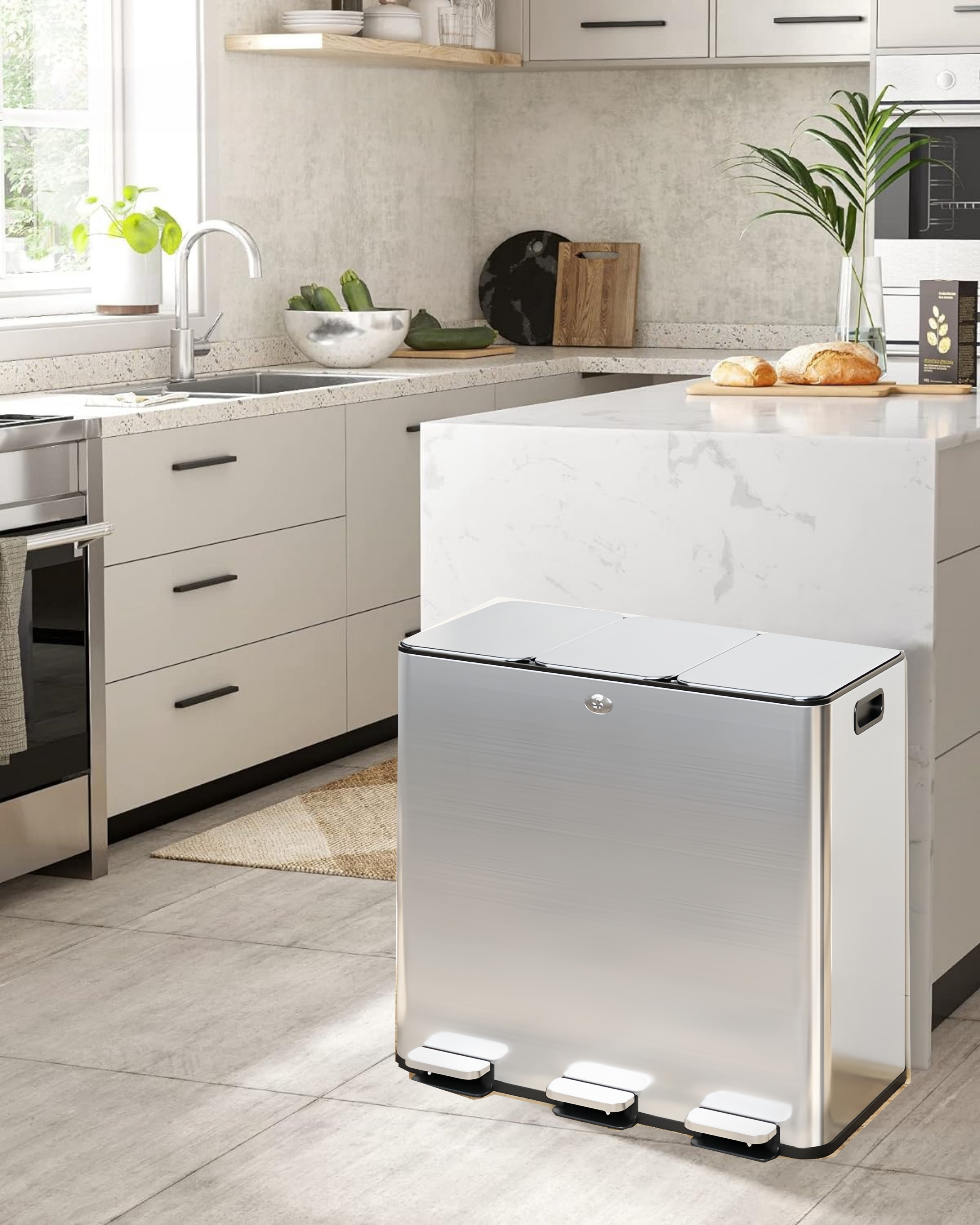 Yesurprise Kitchen Trash Can With Double Compartment, Stainless Steel ...