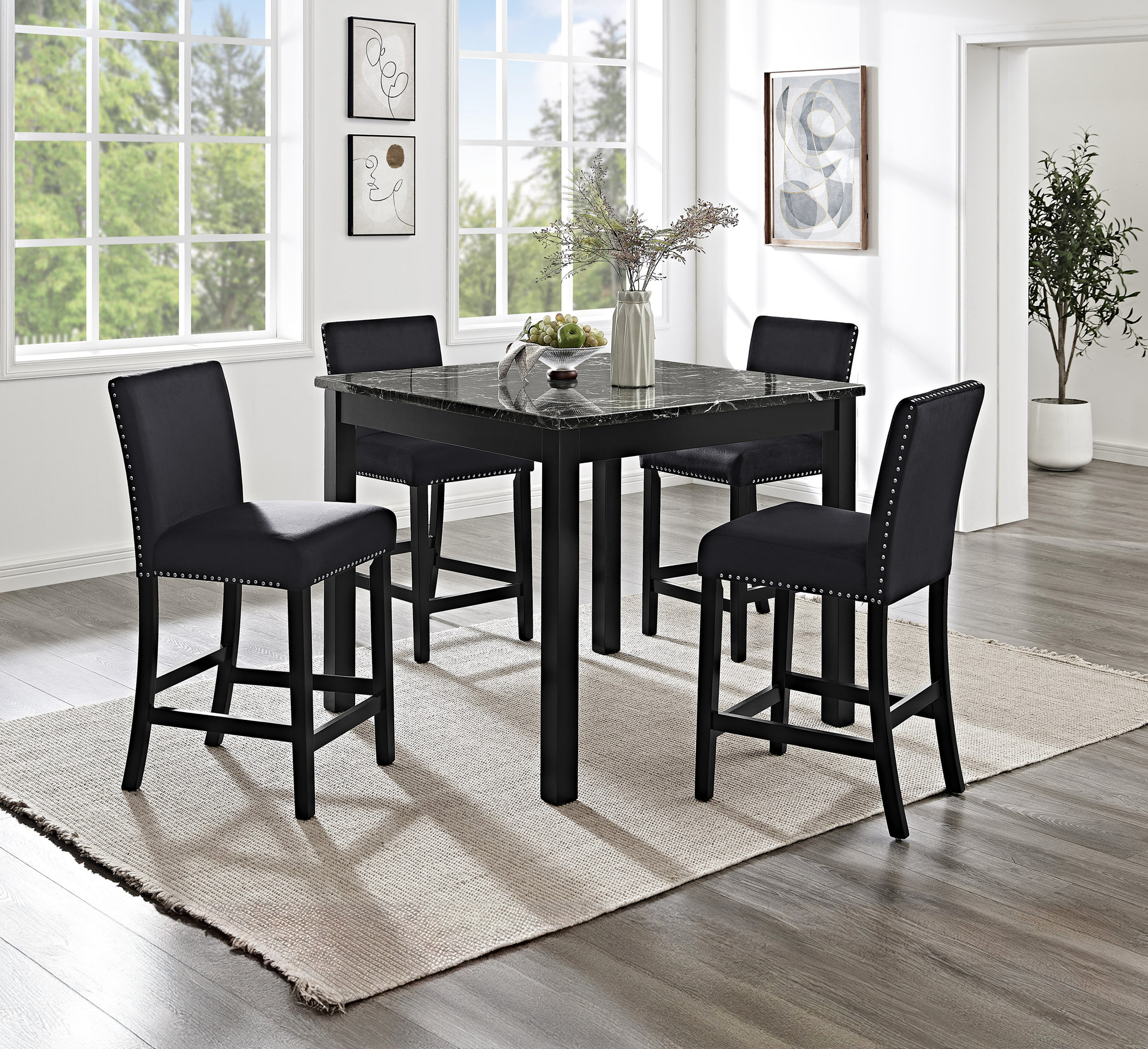 House of Hampton® 5Pc Counter Height Dining Set Square Faux Marble ...