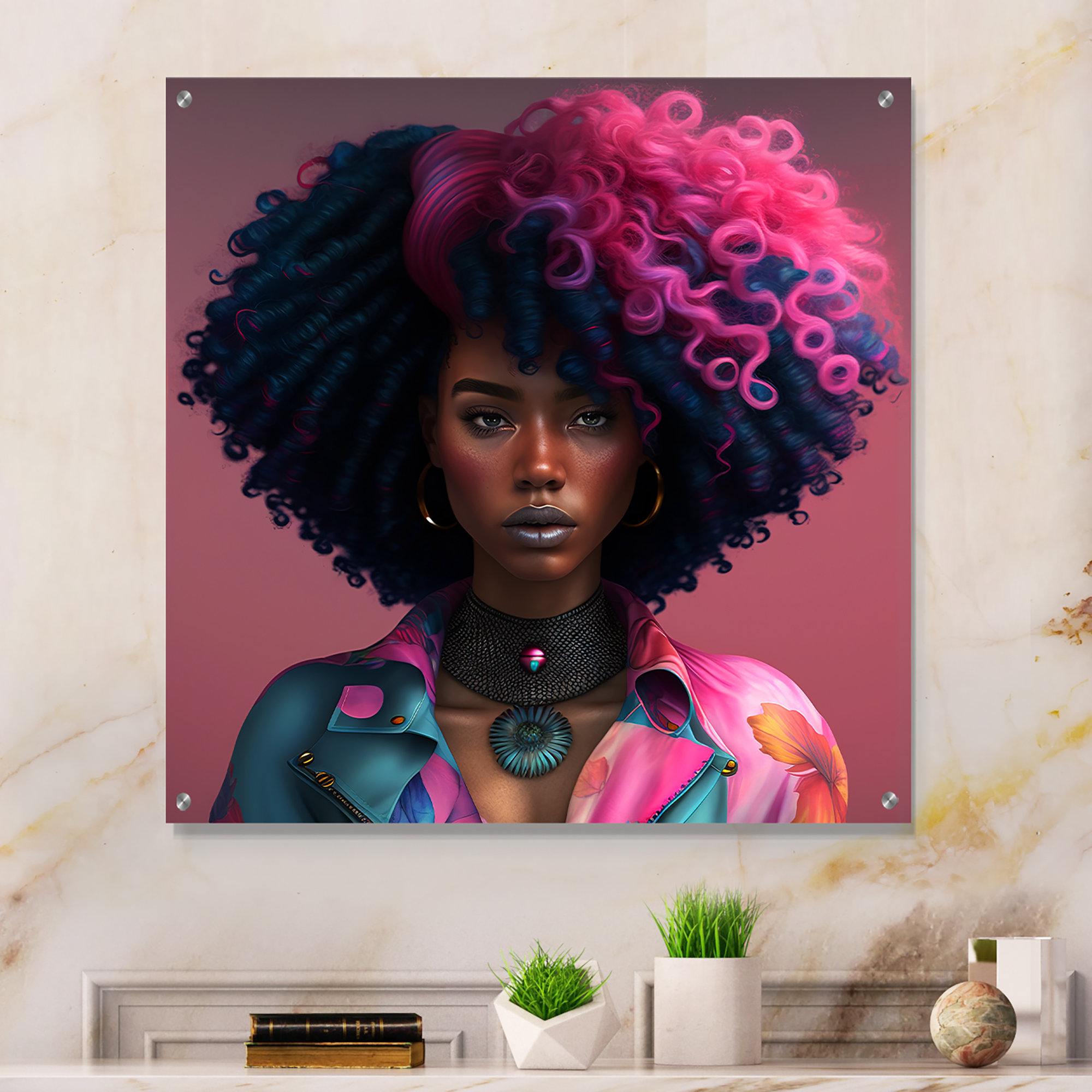 Ebern Designs Pink And Blue African American Woman VI - Woman African ...