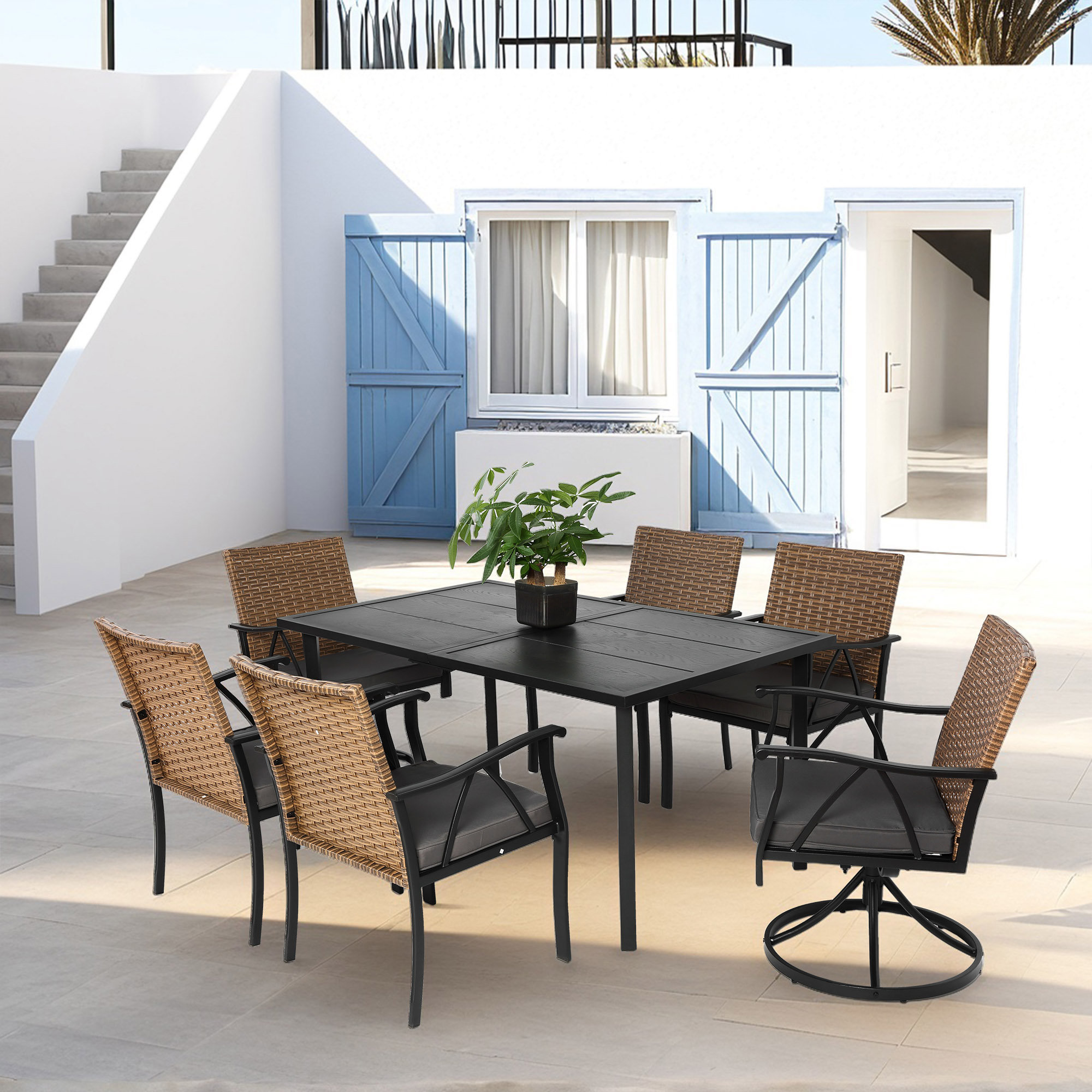 Canora Grey Patio Dining Set,Outdoor Wicker Furniture Set For Backyard ...