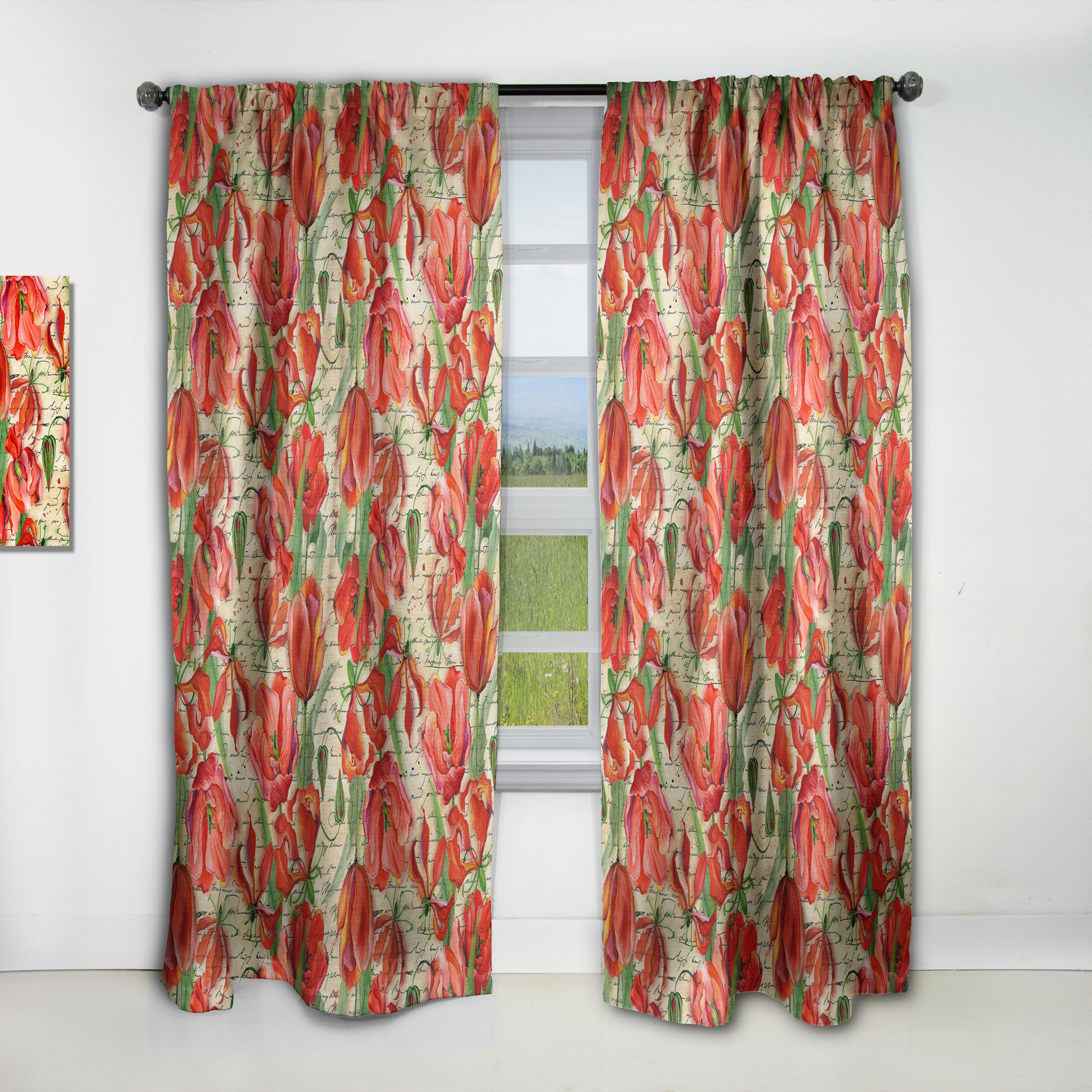 East Urban Home Seamless Red Flower Pattern - Floral Blackout Curtain ...