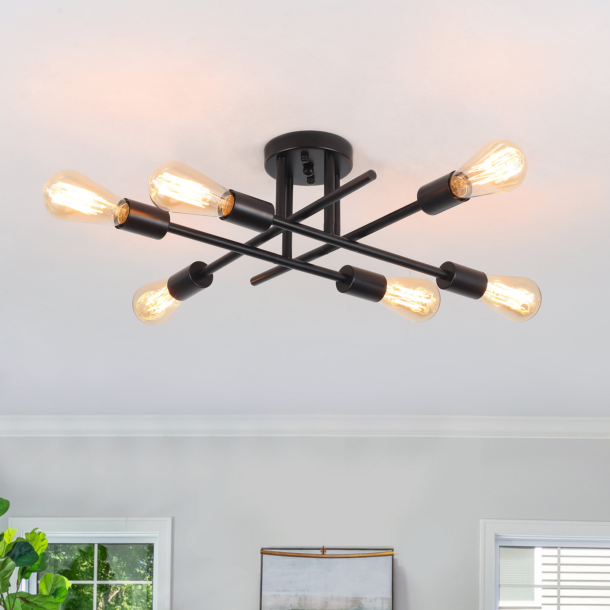 George Oliver Modern 6-Light Sputnik Linear Flush Mount Ceiling Light ...