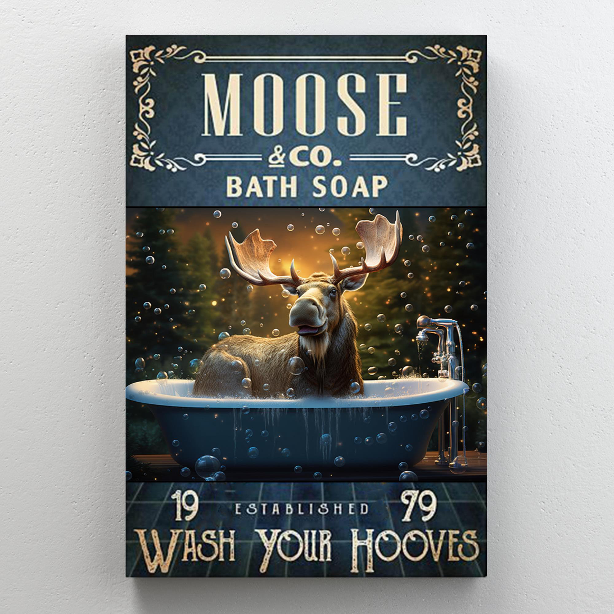 Trinx Moose Bath Soap On Canvas Print | Wayfair