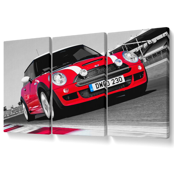 Brayden Studio Mini Cooper On The Tracks - 3 Piece Wrapped Canvas Art ...