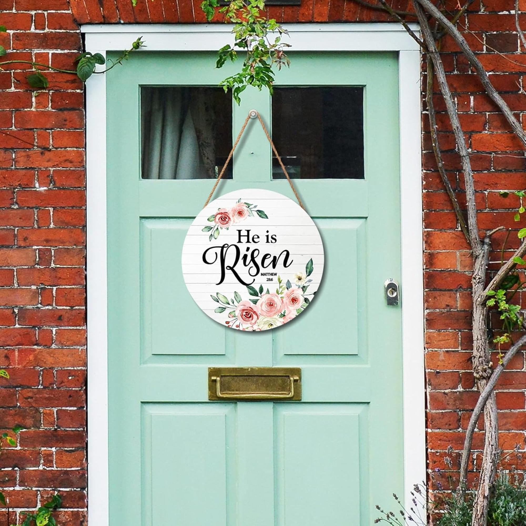 The Holiday Aisle® He Is Risen Door Sign Easter Floral Wreath Sign For ...