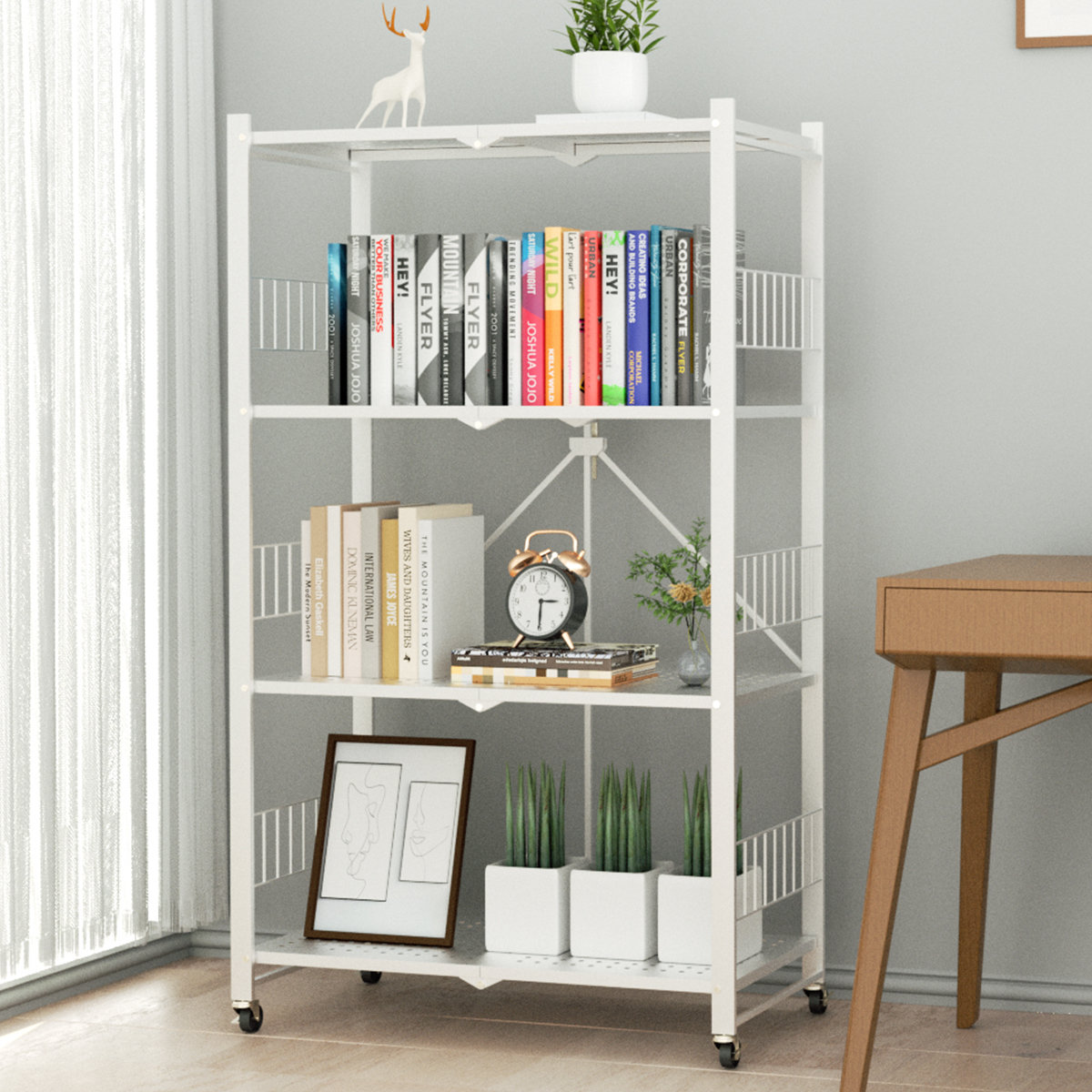 RebrilliantMuin Folding Storage Shelve, 4-Tier Metal Collapsible Rack ...