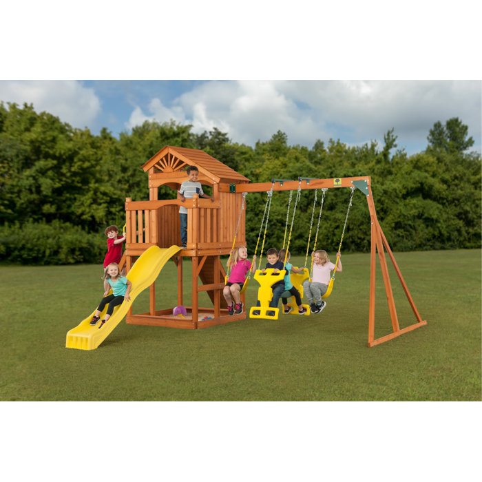 CreativeCedarDesigns Timber Valley Swing Set with Wooden Roof & Reviews ...