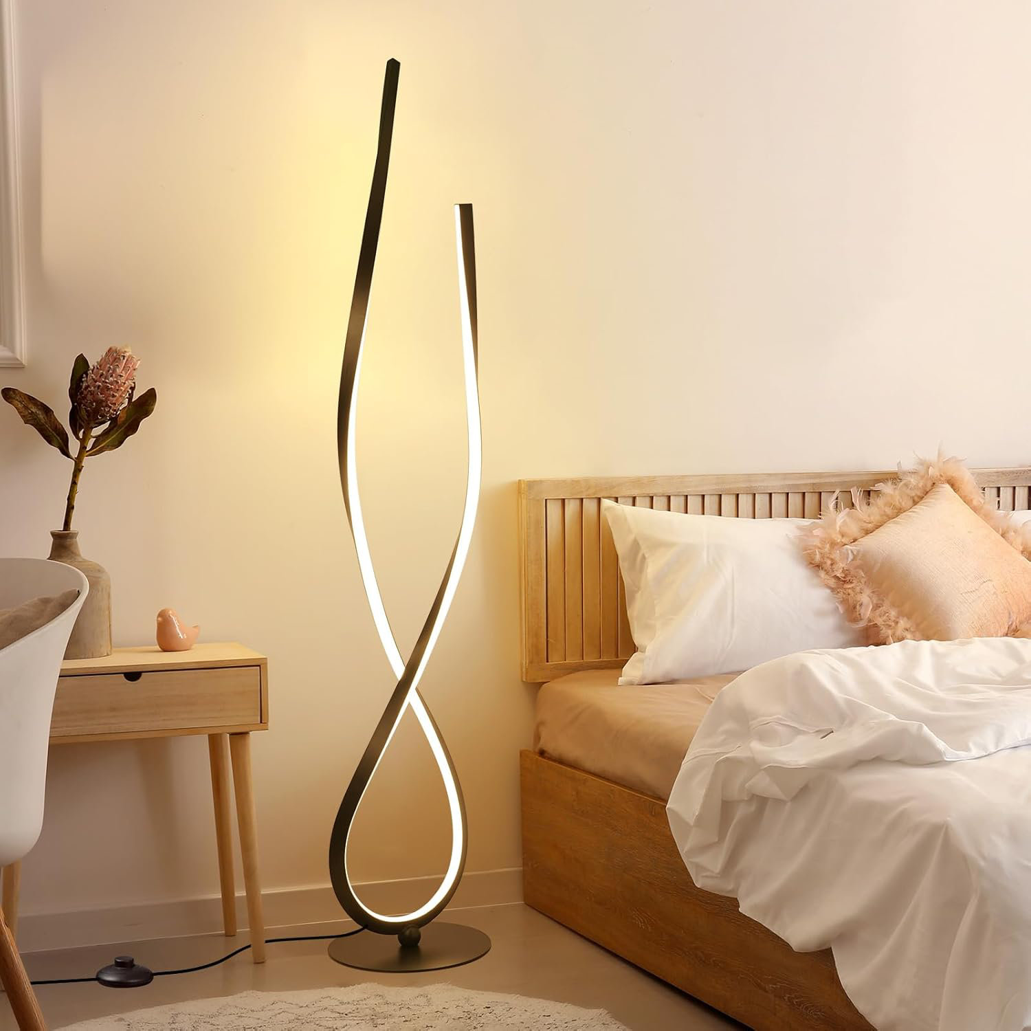 Orren Ellis Spiral LED Floor Lamp With Remote Control, 59" Tall Modern ...