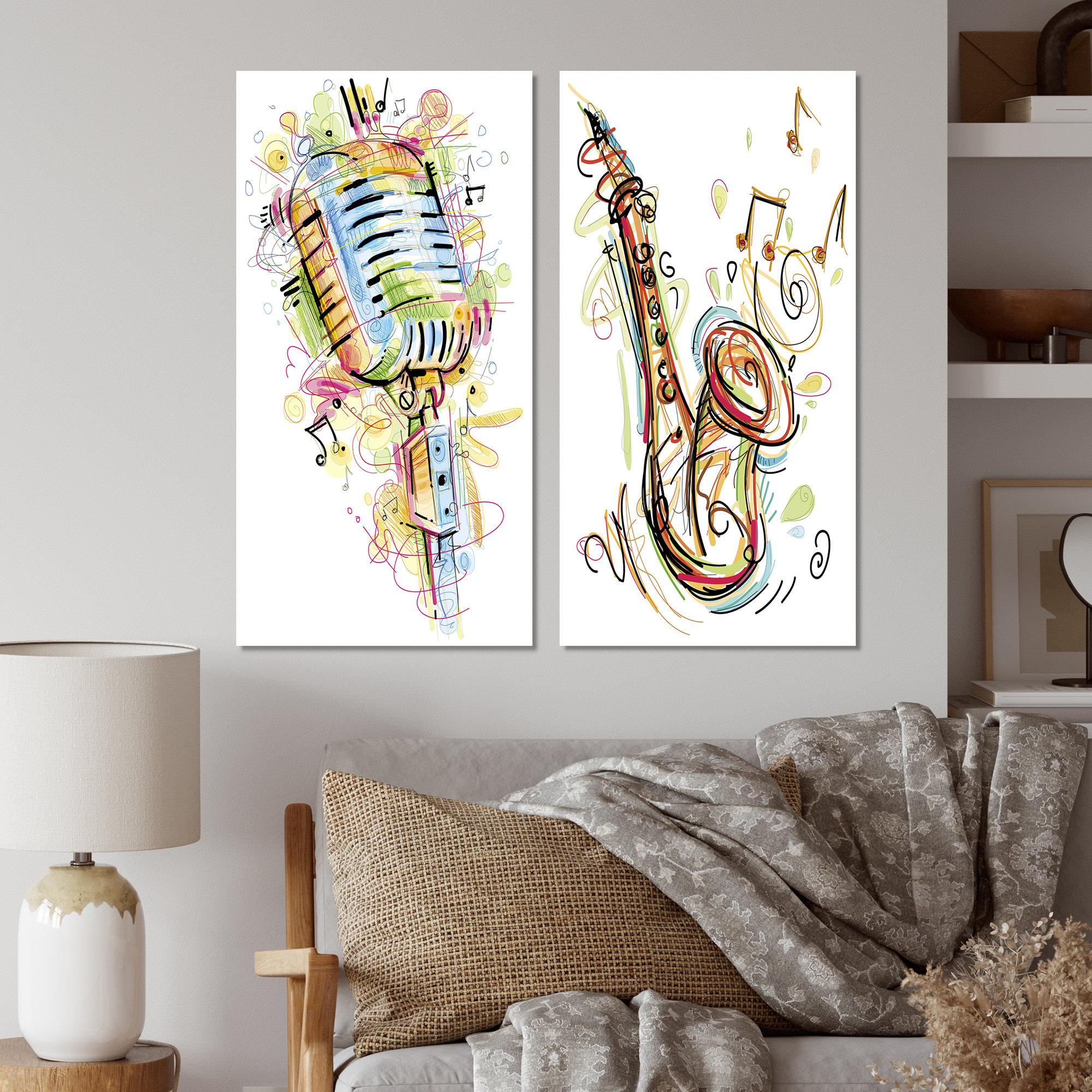 Latitude Run® Music Microphone Abstract Design - 2 Piece Graphic Art ...