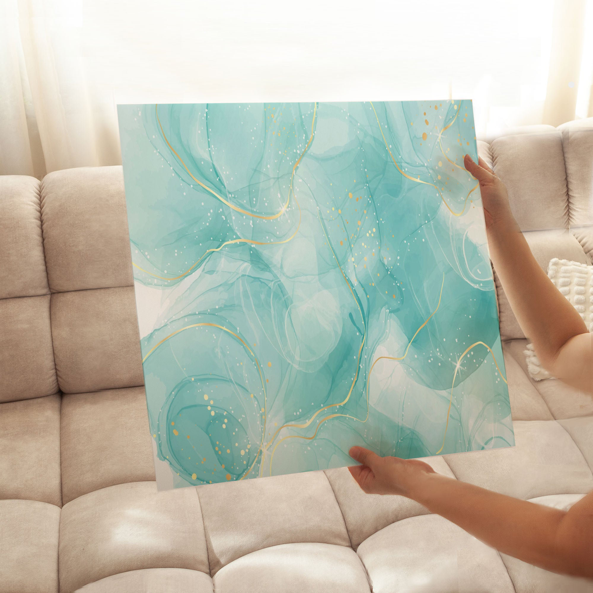 Wrought Studio™ Abstract Cyan Geode Modern Unframed Art Print | Wayfair