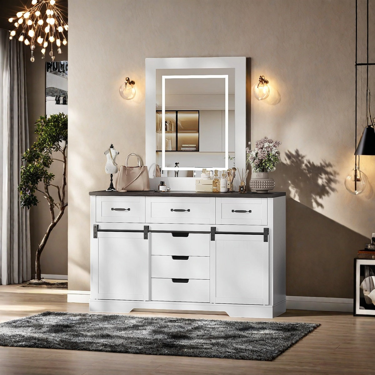 Gracie Oaks Farmhouse With 6 Drawers, Bedroom Dressing Table ...