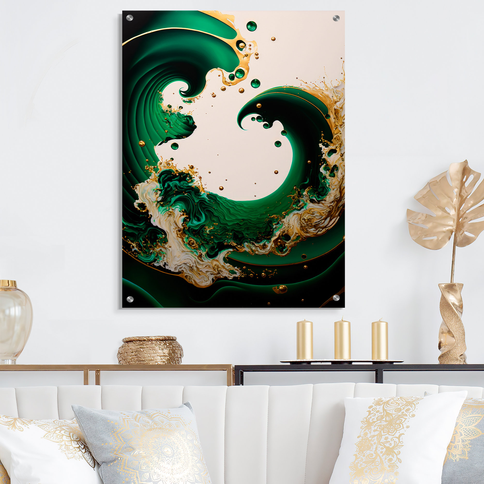 Mercer41 Emerald Green And Gold Abstract Waves I - Abstract Spirals ...