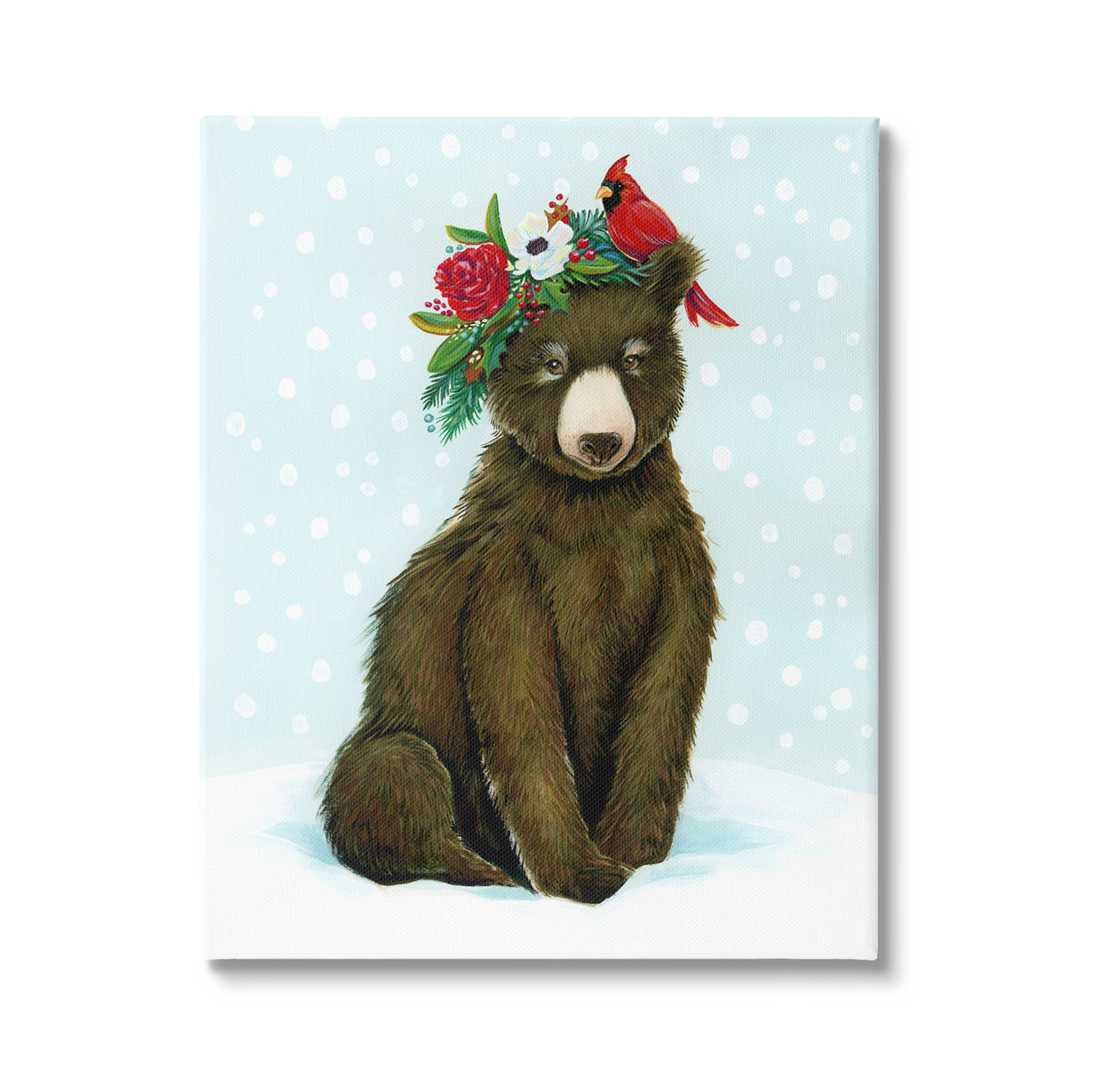 Stupell Industries Bear Seasonal Holly Snow Scene Canvas Wall Art By ...