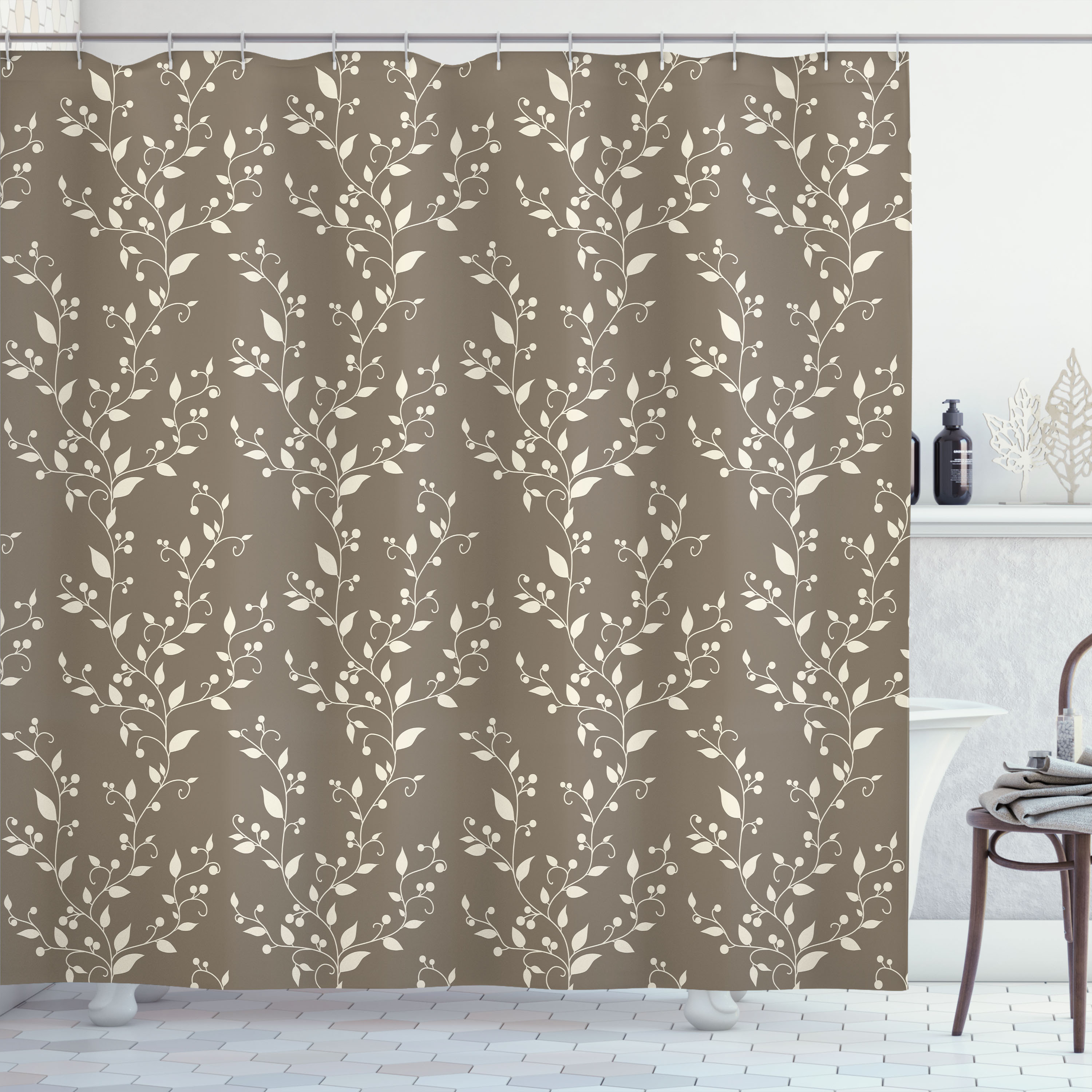 Breakwater Bay Floral Shower Curtain Nature Inspiration Berry Taupe Cream | Wayfair