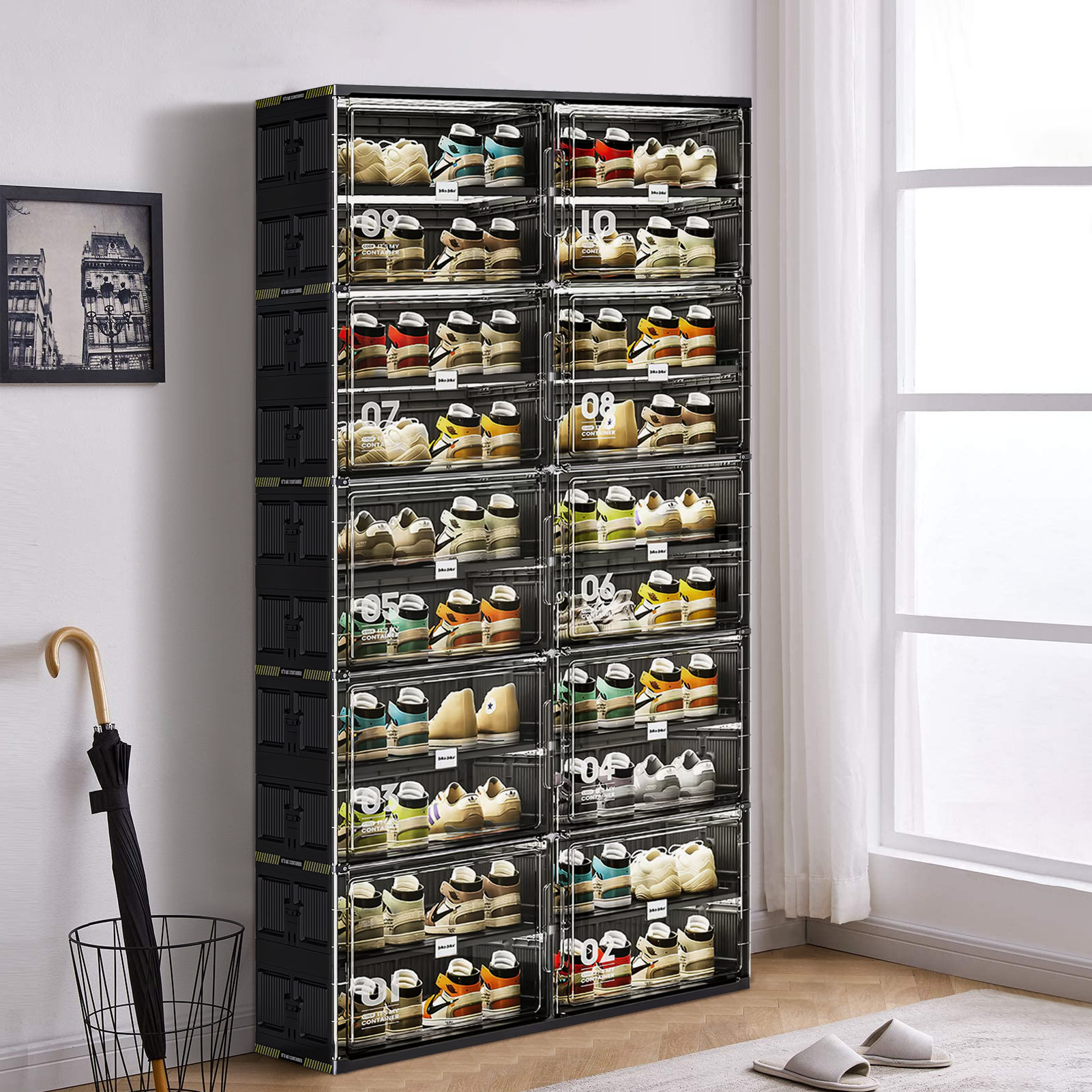 Rebrilliant 10 Tiers 40 Pairs Hard Plastic Shoe Storage Organizer ...