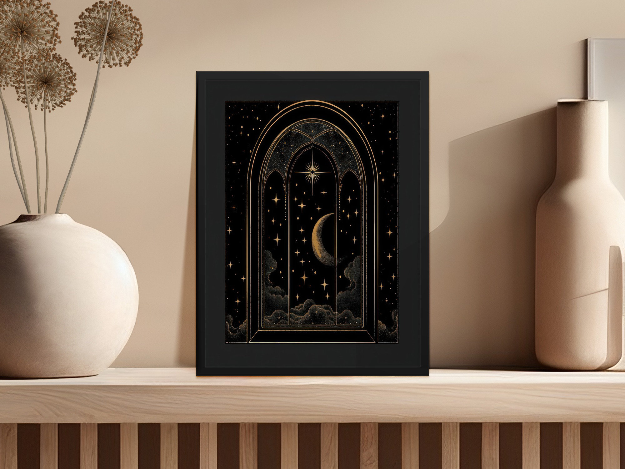 Lark Manor Celestial View Stars Moon Golden Arches Night Framed Poster ...