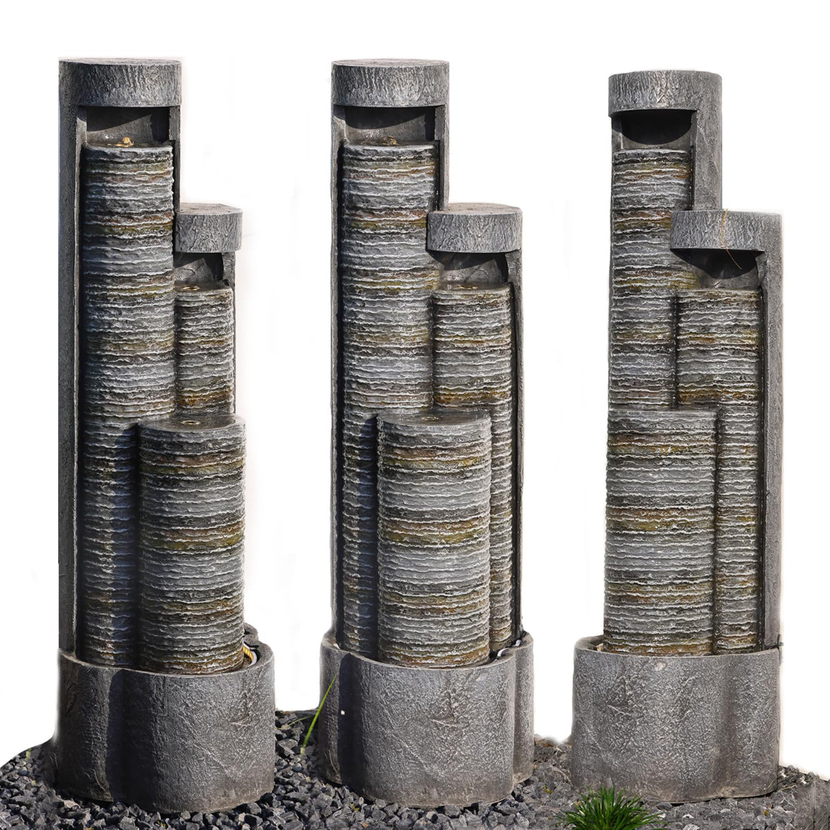 Ebern Designs Modern 3 Tiered Waterfall Column Fountain Indoor Outdoor ...
