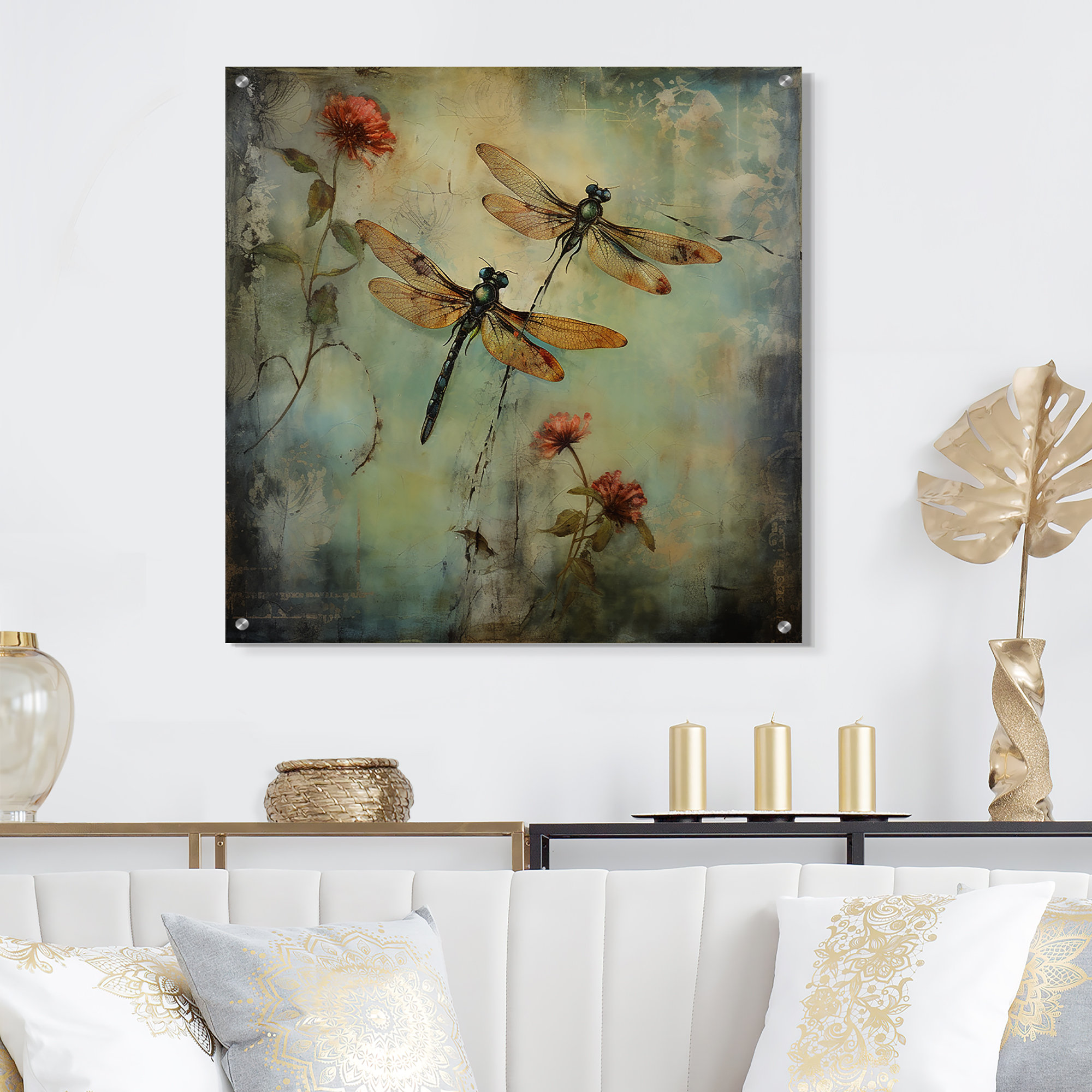 August Grove® Vintage Painting Of Dragonfly Flying - Dragonfly Acrylic ...