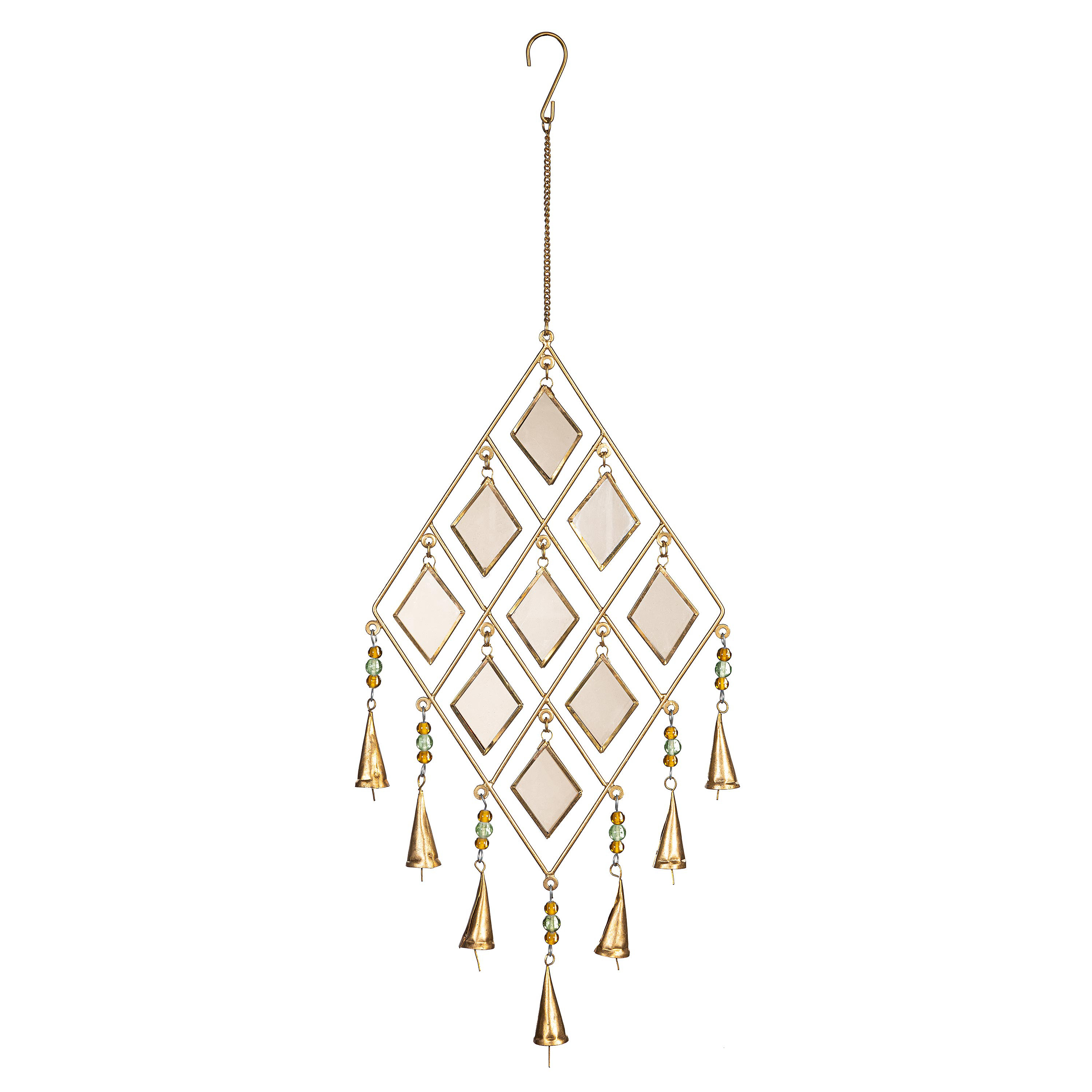 Arlmont & Co. Gold Diamond with Bells Metal Wind Chime | Wayfair