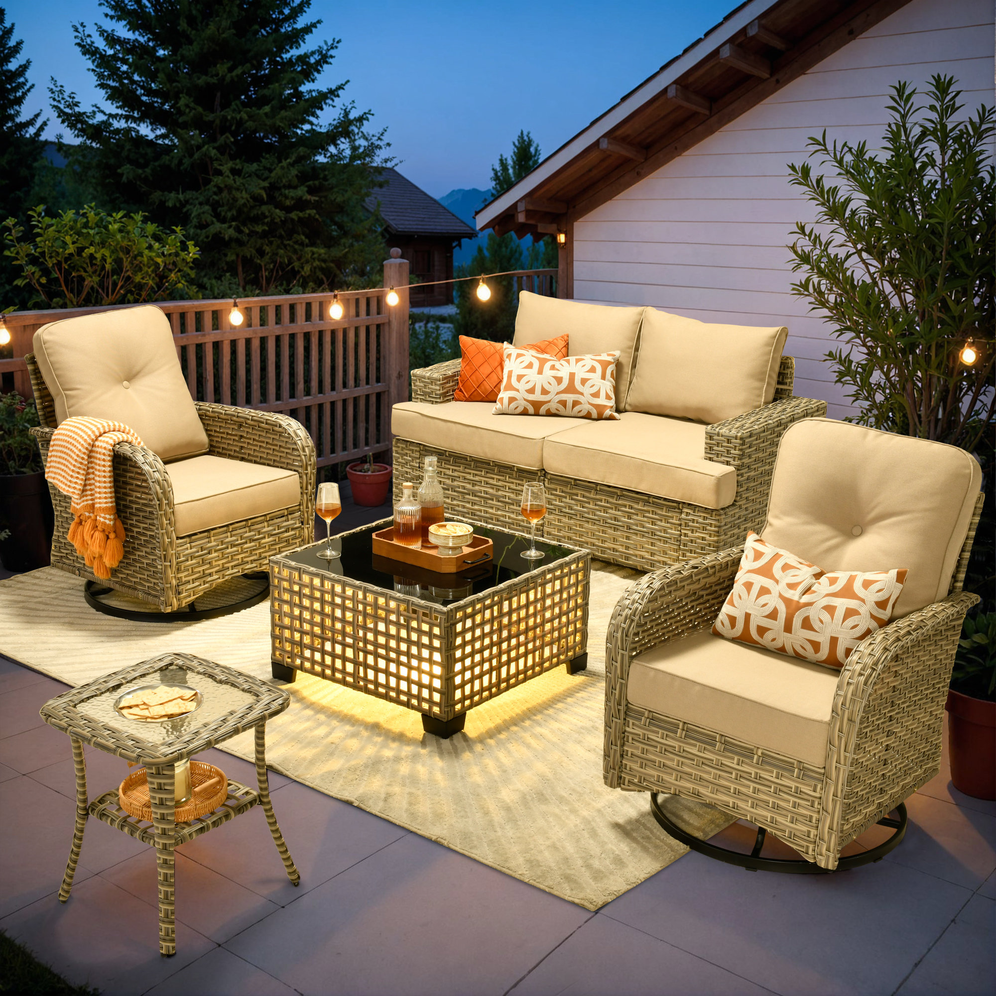 Ebern Designs Wahkon Wicker/Rattan 4 - Person Seating Group With Swivel ...