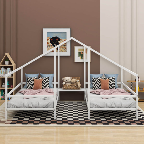 Harper Orchard Metal Double Twin Size Triangular House Beds With Built ...