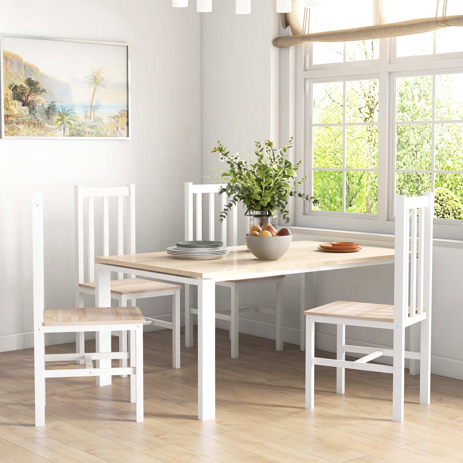 Red Barrel Studio® 4pcs Dining Chairs, White Slat Back - Solid Pine ...