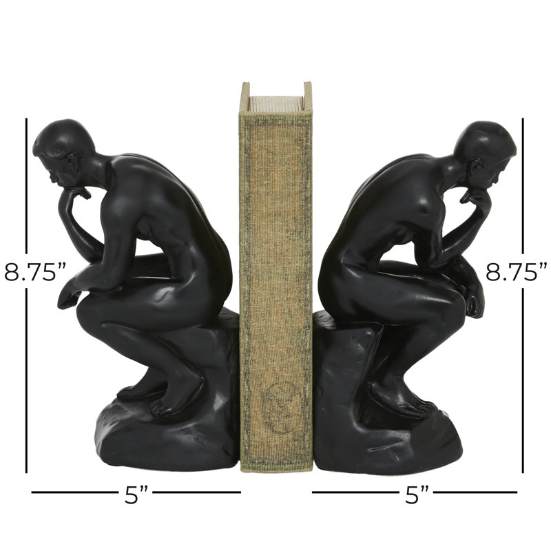Novogratz Polystone The Thinker People Decorative Black Bookends Set ...