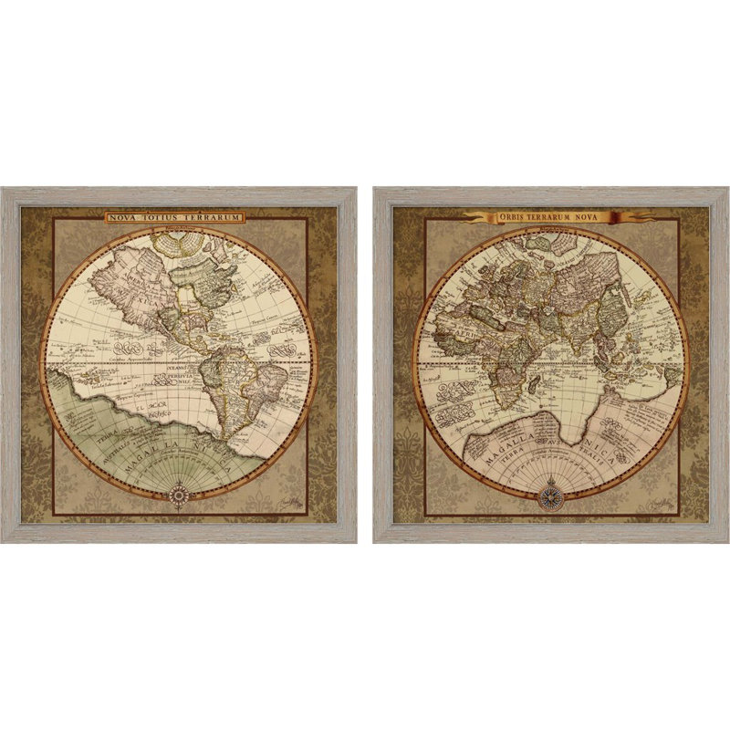 Astoria Grand Damask World Map By Elizabeth Medley, Framed Art (Set Of ...