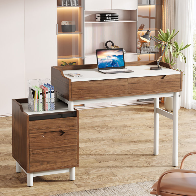 Latitude Run® Reversible Computer Desk With File Drawer Cabinet, Home ...
