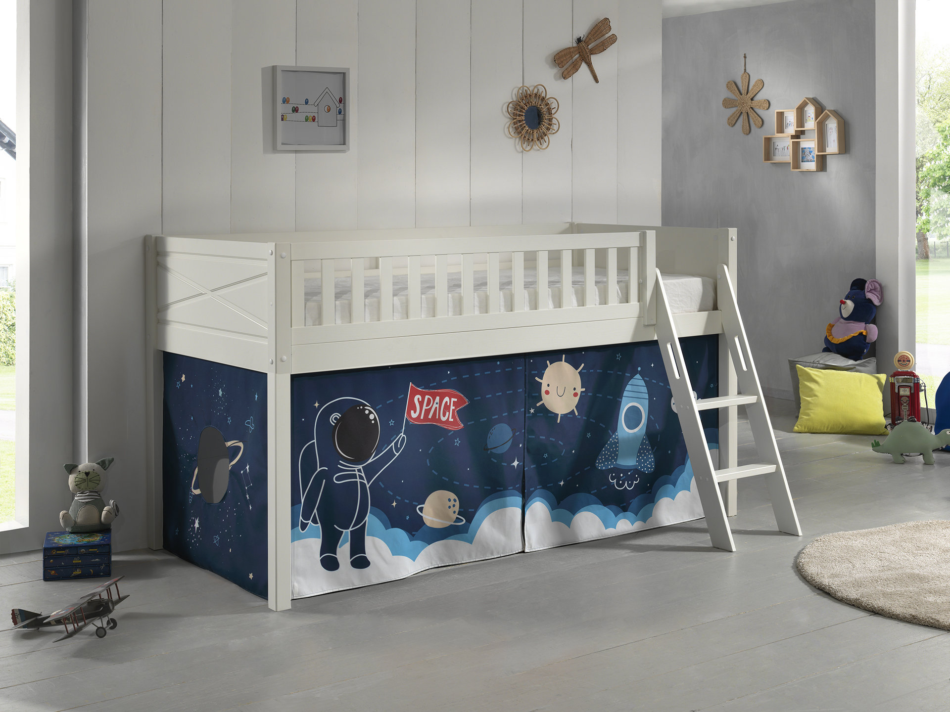 Vipack European Single (90 x 200cm) Bed Frames Mid Sleeper Loft Bed by ...