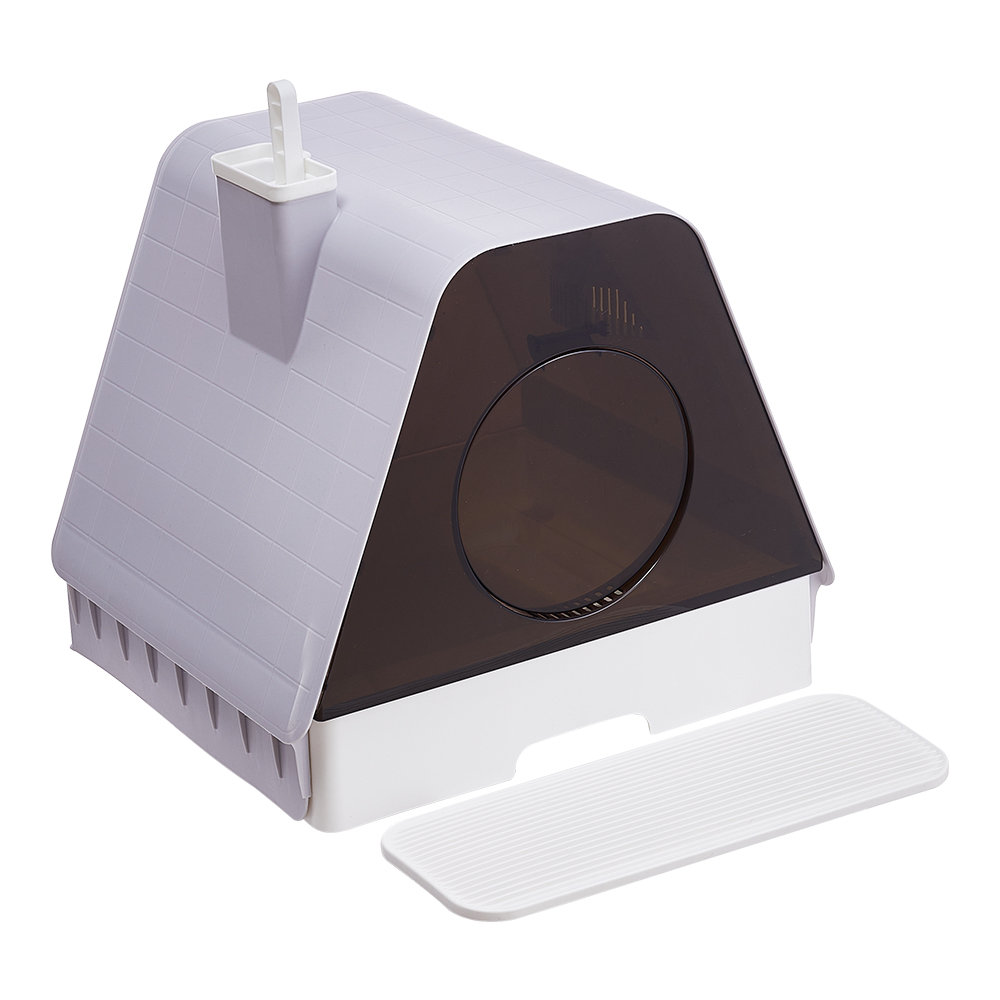 Archie & Oscar Gray Fully Enclosed Drawer-Style Triangular Cat Litter ...