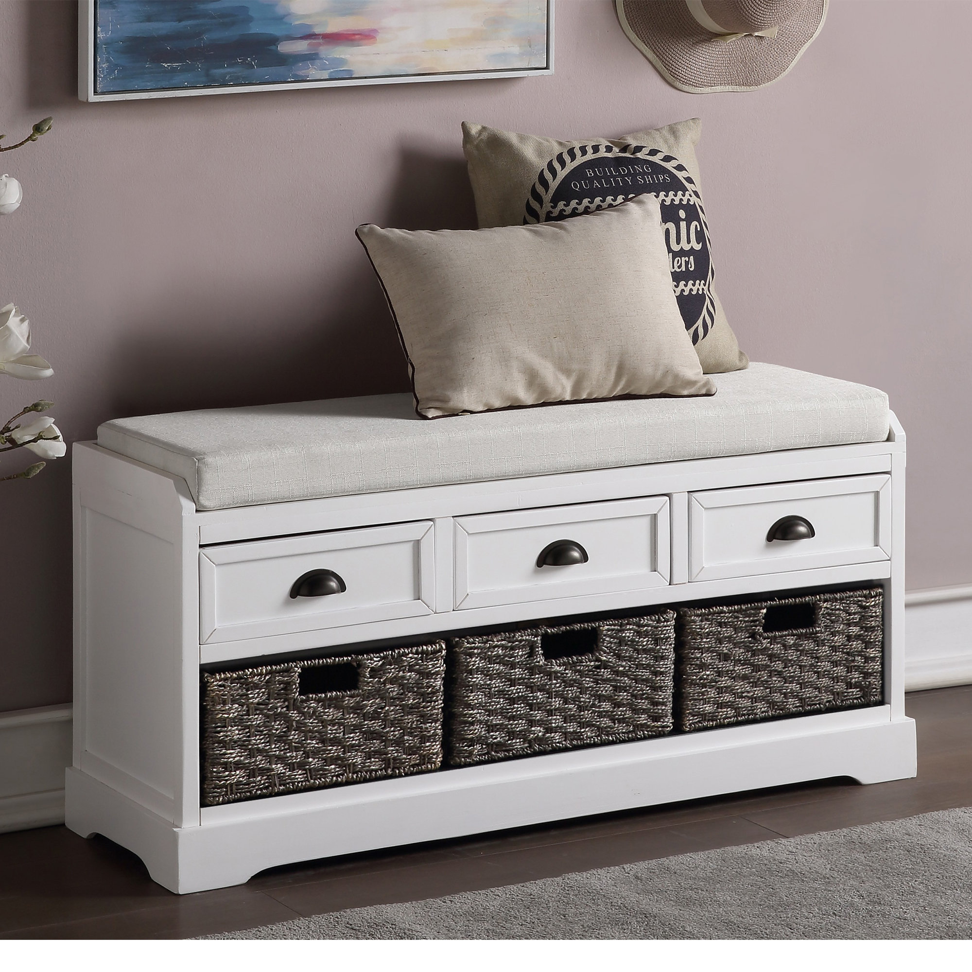 Fulocseny 44" Wide Shoe Storage Bench with Cushion Entryway Bench ...