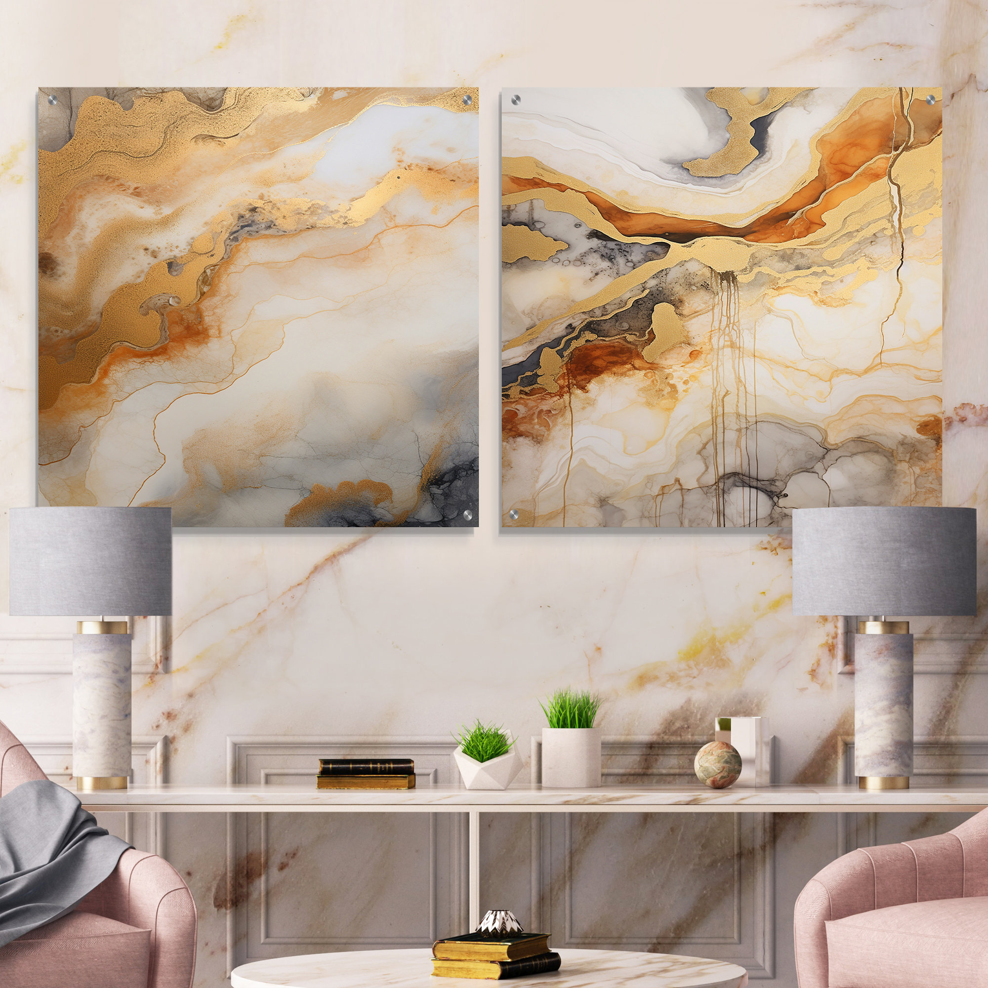 Ivy Bronx Abstract Beige And Gold Geyser Paint III - Abstract Shapes ...