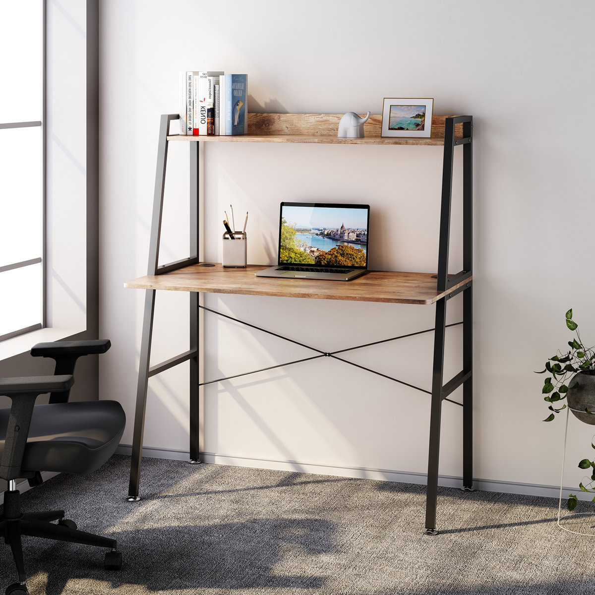 17 Stories Cramlington 43 Inches Ladder Computer Desk, PC Desk ...