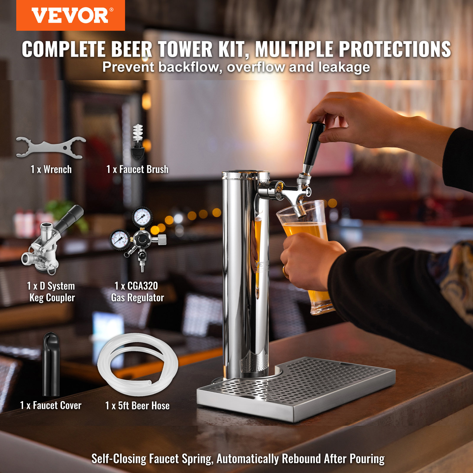 Stellweilan Tessberg Kegerator Tower Kit, Single Tap Beer Conversion ...