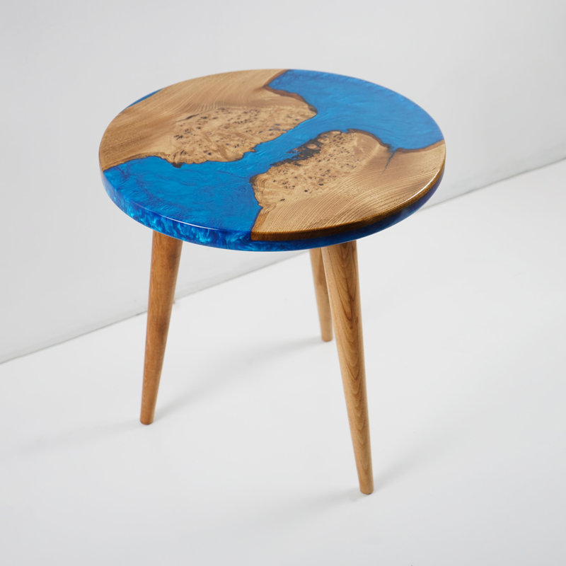 Millwood Pines Abagayle 20" Resin Walnut Round Epoxy Side Table ...