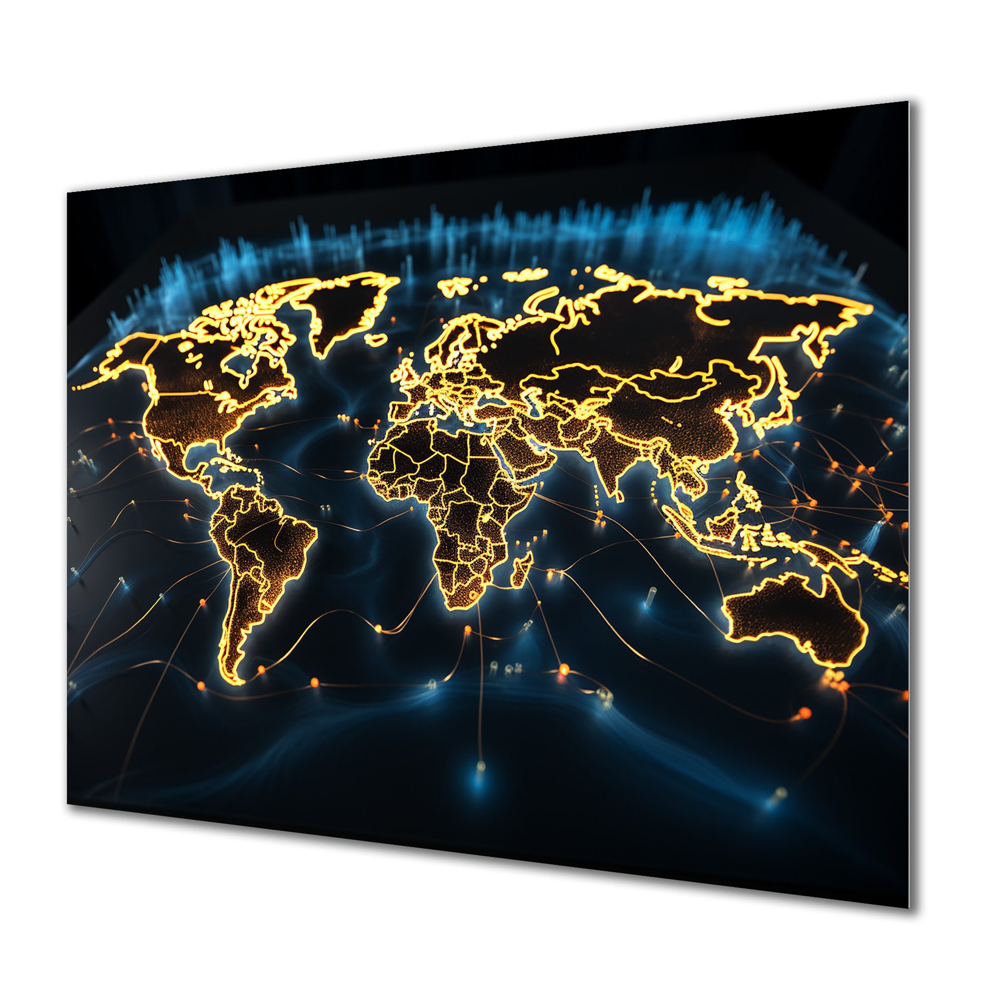 17 Stories Golden Radiant Map Of The World - World Map Wall Art Living ...