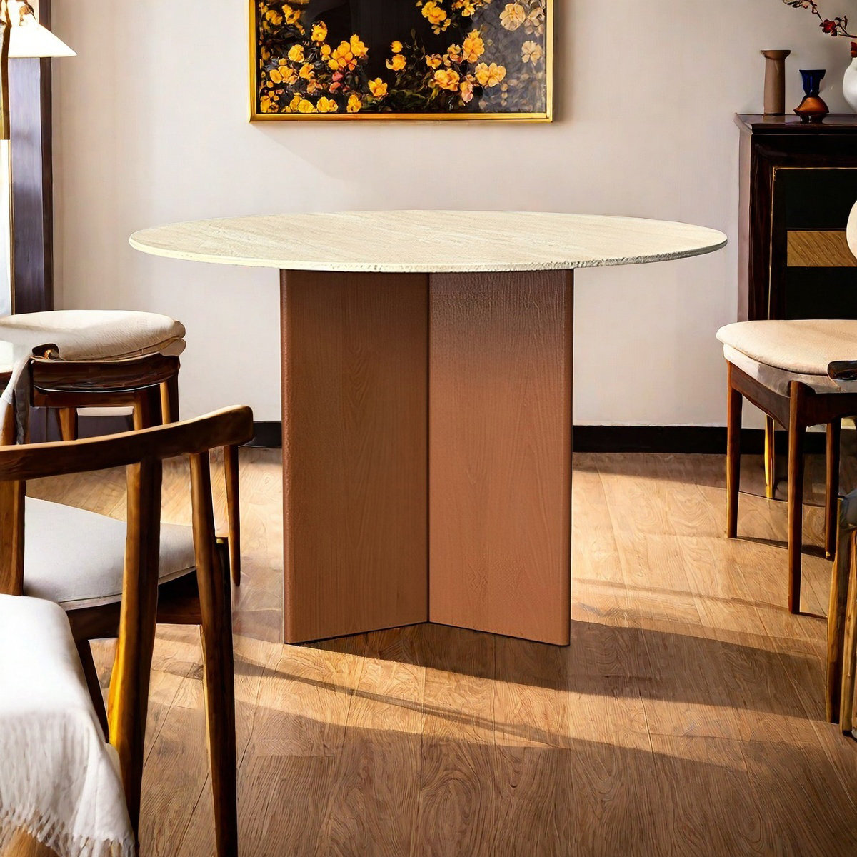 Pakloer Scratch-proof circular rock slab dining table | Wayfair