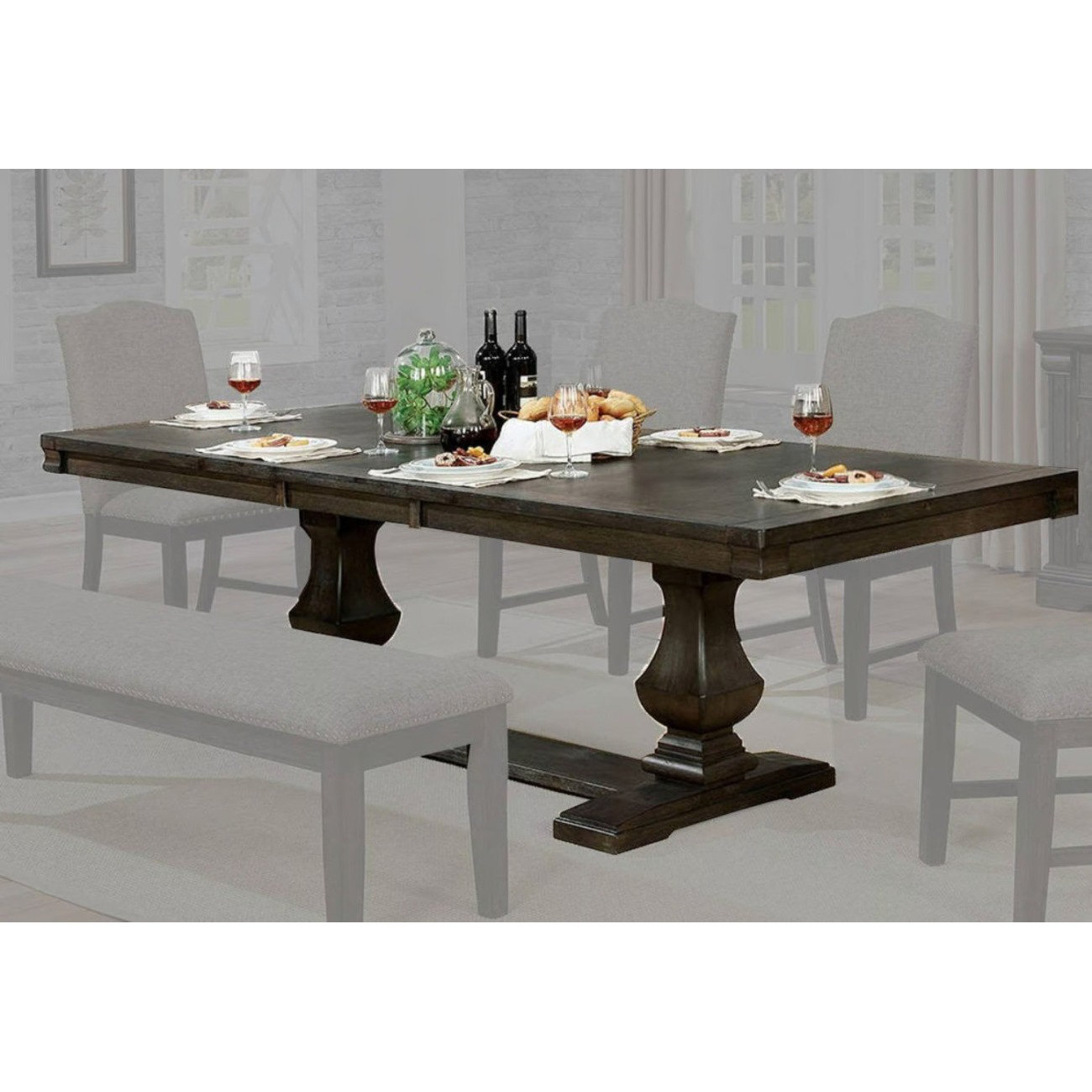 Red Barrel Studio Dining Room 1Pc Dining Table Dual Pedestal Trestle ...