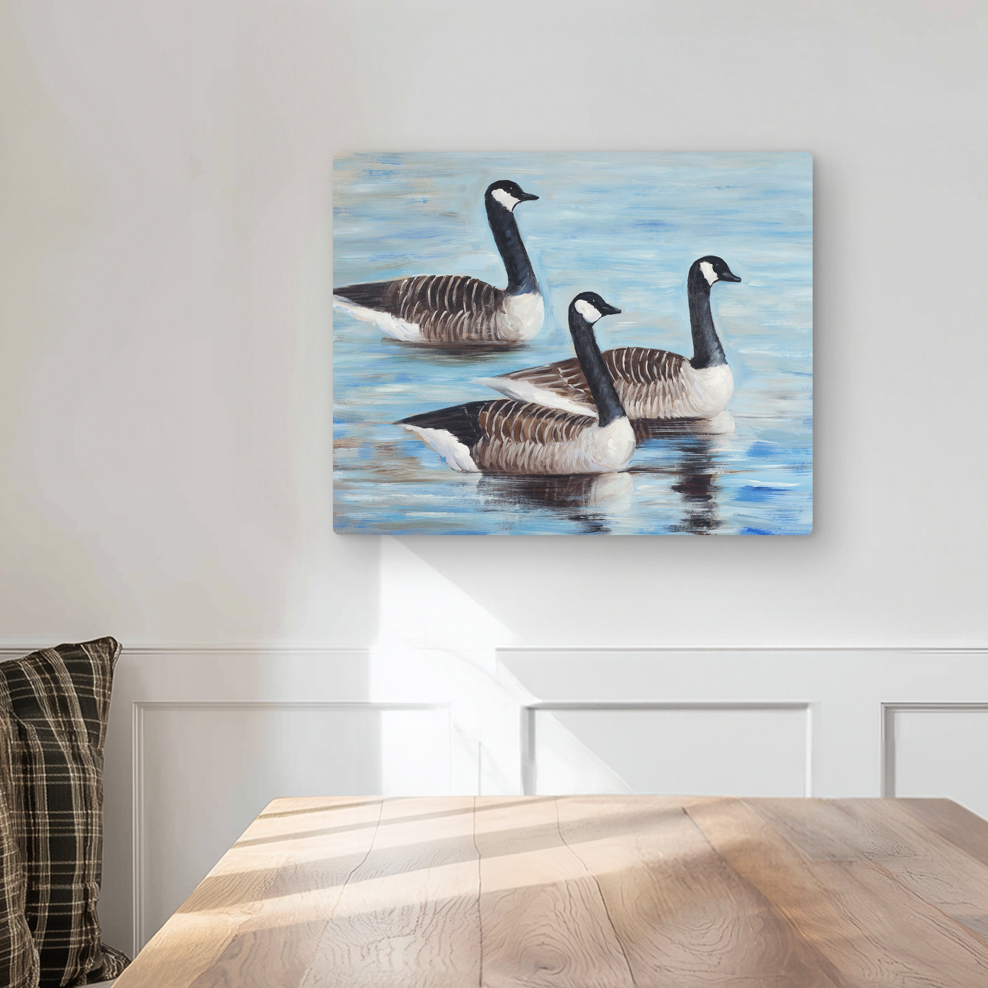 Lark Manor™ Canada Geese in Water - Coastal Blue Metal Print for Home ...