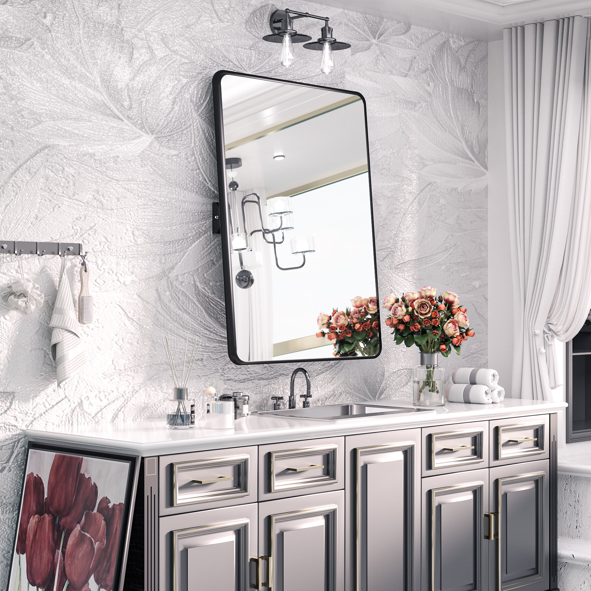 Latitude Run® Myleesha Bathroom Mirror with Framed Rounded Corner Pivot ...